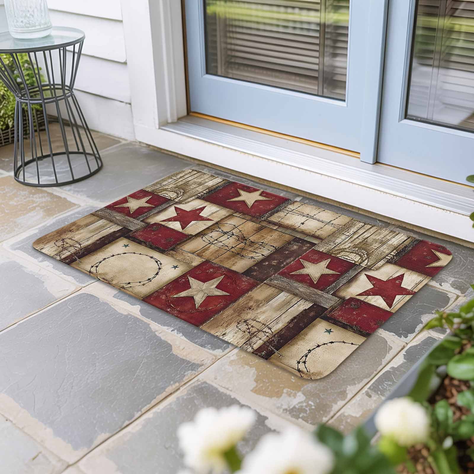 Texas Star Farm Door Mat Indoor Outdoor, Country Wood Grain Vintage ...