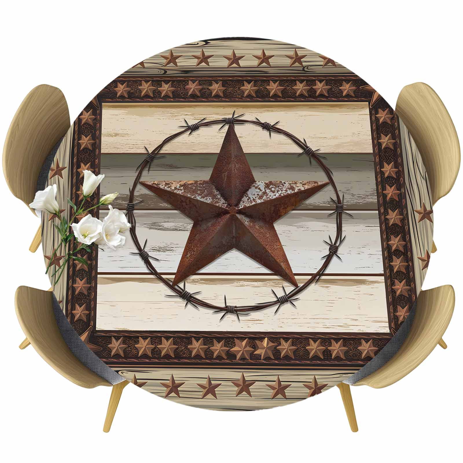 Texas Star Farm Table Cloth, Round Fitted Tablecloths with Elastic Edge ...