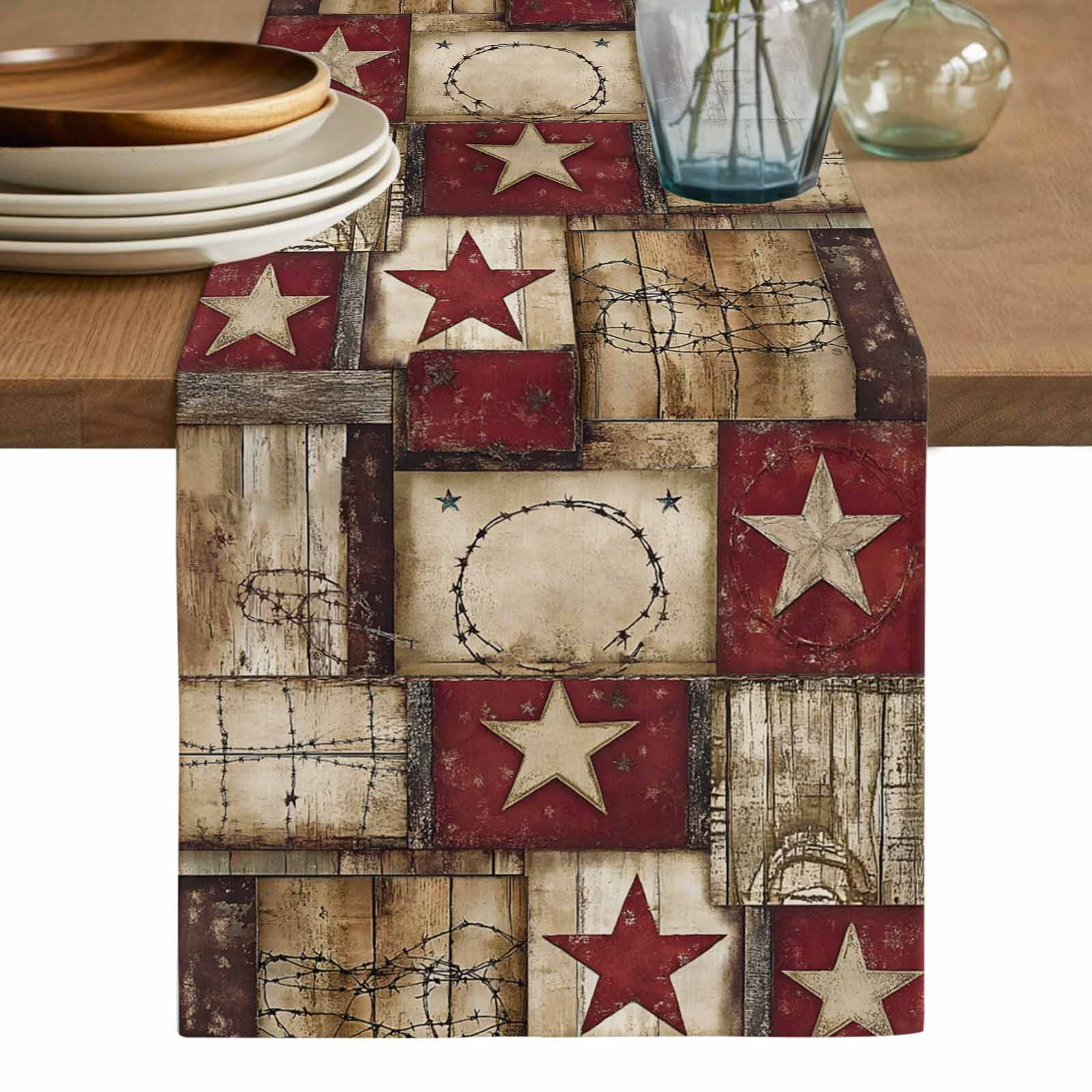 Texas Star Farm Table Runner, Country Wood Grain Vintage Western ...