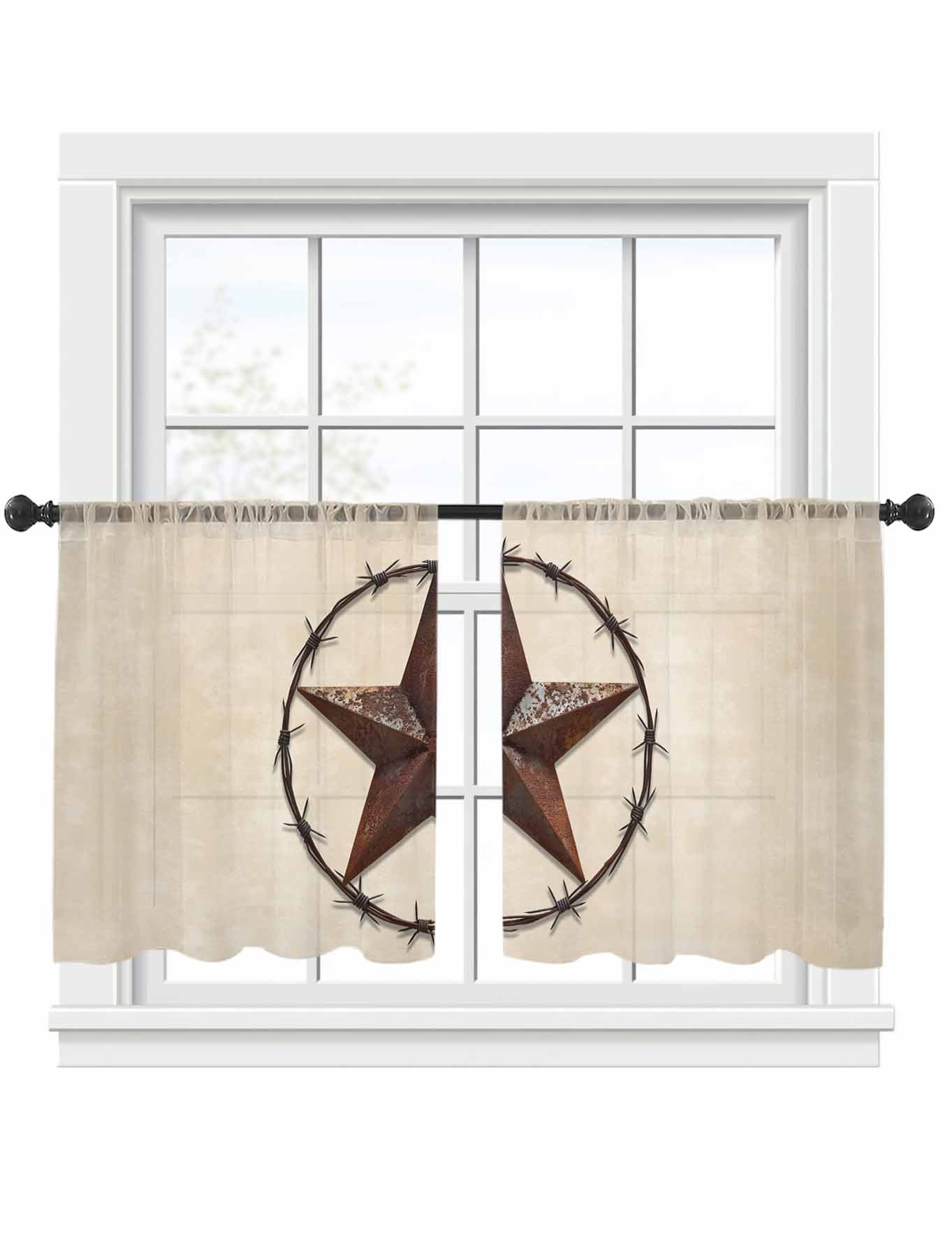 Texas Star Farmhouse Sheer Curtains 54 Inch Length 2 Panels Set, Semi ...