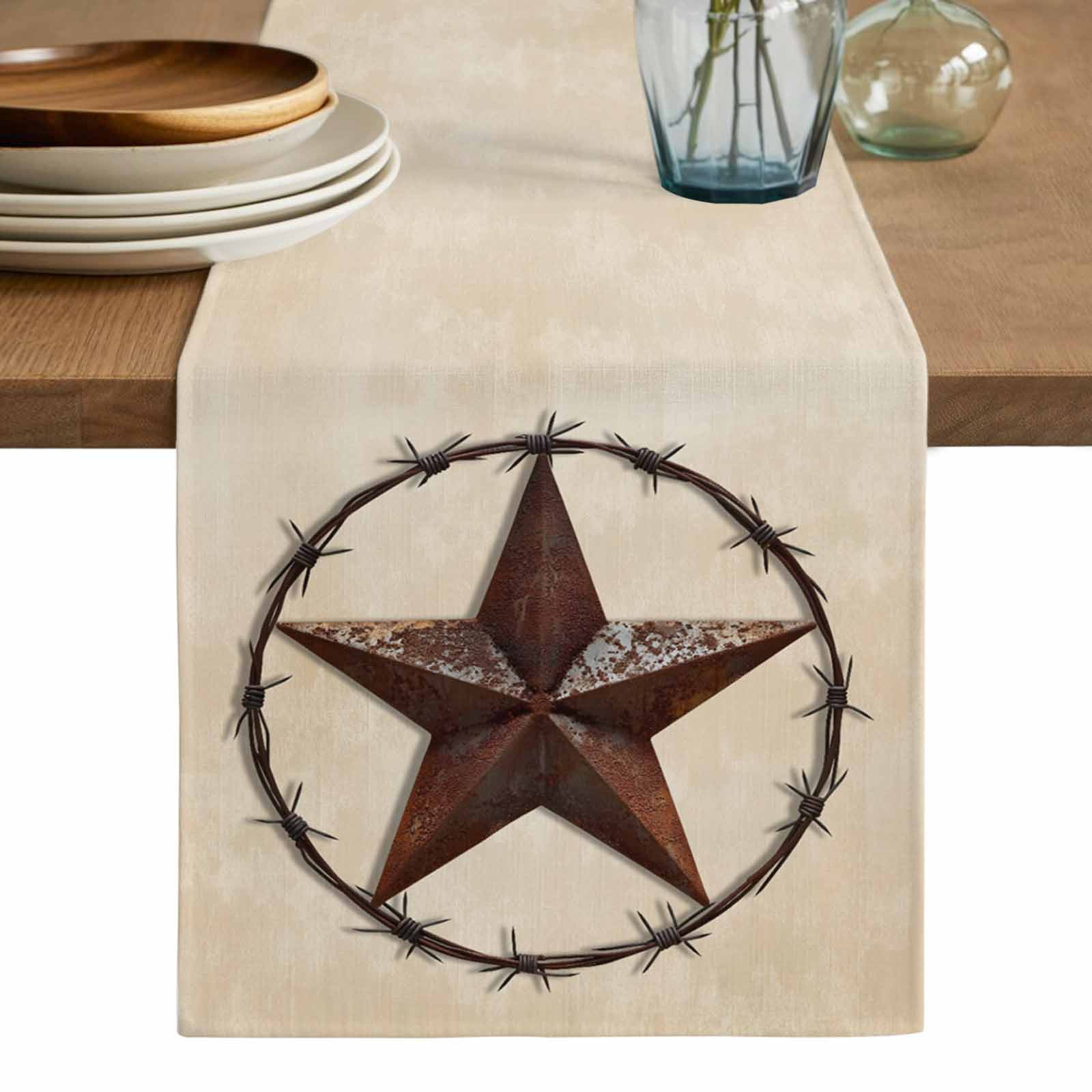 Texas Star Farmhouse Table Runner, Western Country Stars Retro Washable ...