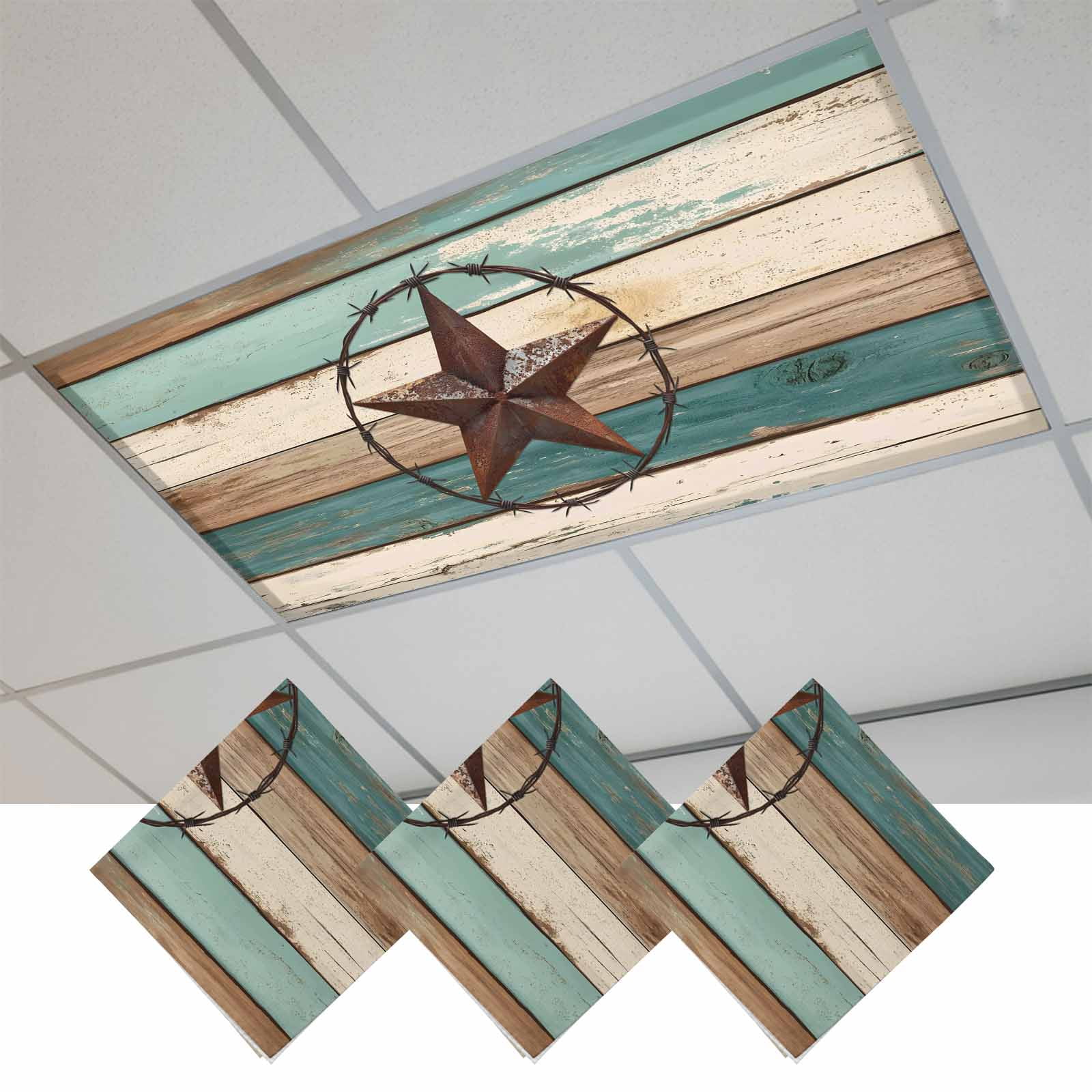 Texas Star Fluorescent Light Covers, Country Teal Brown Farmhouse ...