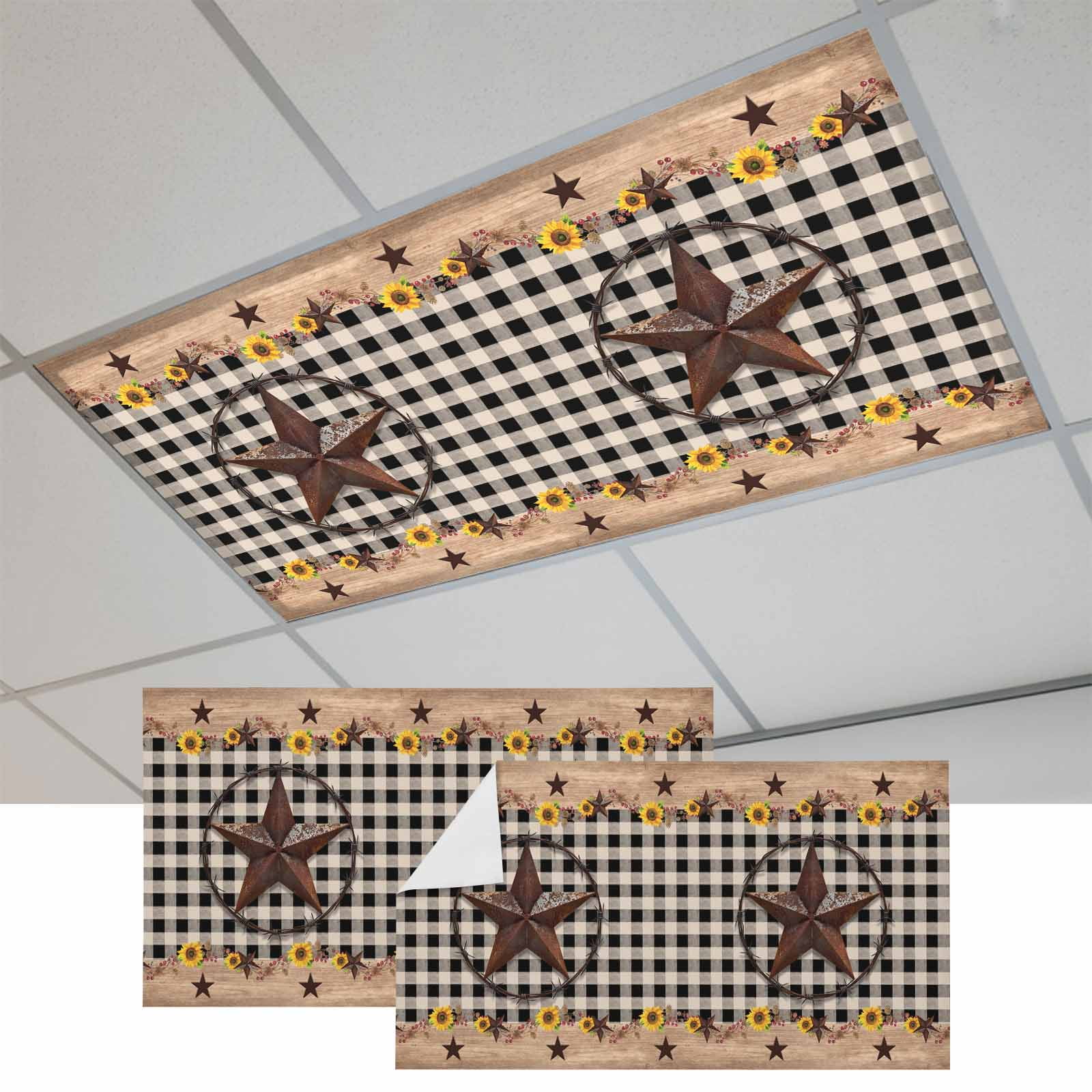 Texas Star Fluorescent Light Covers, Farmhouse Country Sunflower Black ...