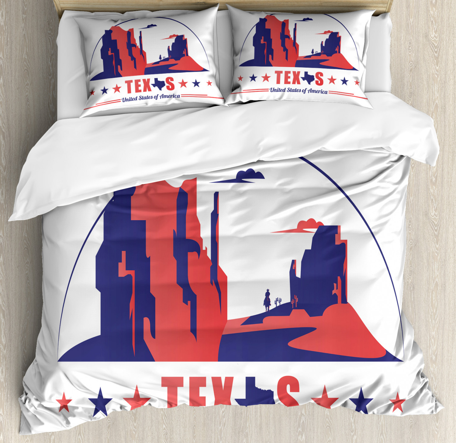 Texas Star King Size Duvet Cover Set, Texas State Map with Cowboy ...