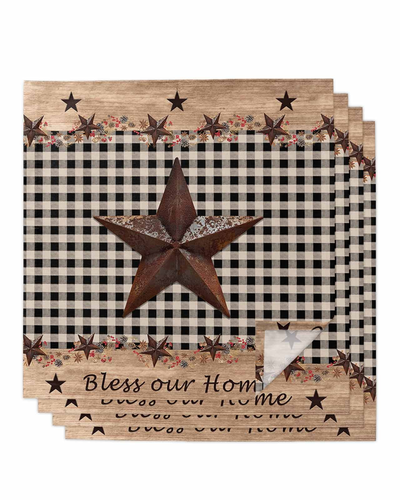 Texas Star Plaid Cloth Napkins Set of 4 Reusable Dinner Napkins ...