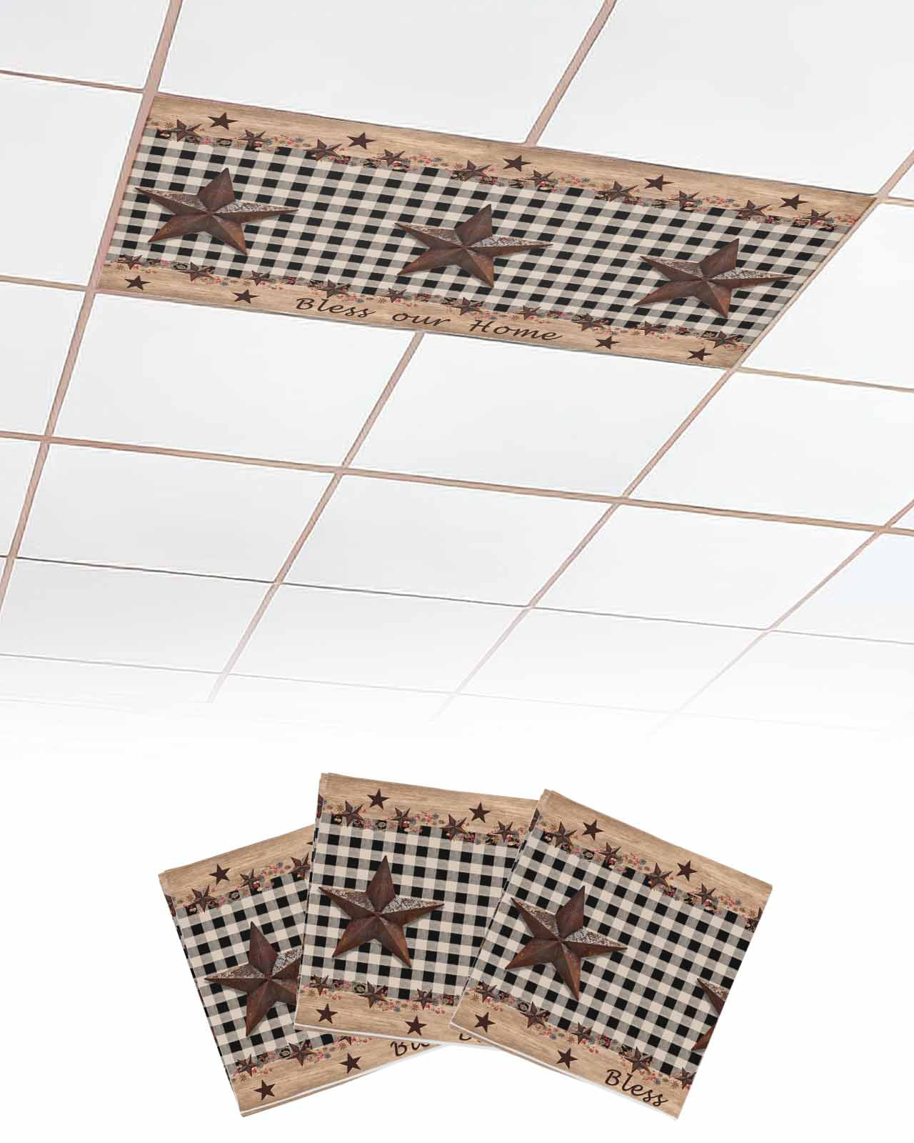 Texas Star Plaid Fluorescent Light Covers for Ceiling Lights 4x2 feet,3 ...