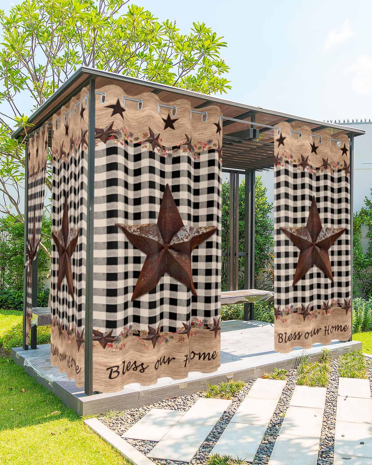 Texas Star Plaid Outdoor Curtains for Patio Waterproof,Farmhouse Black ...