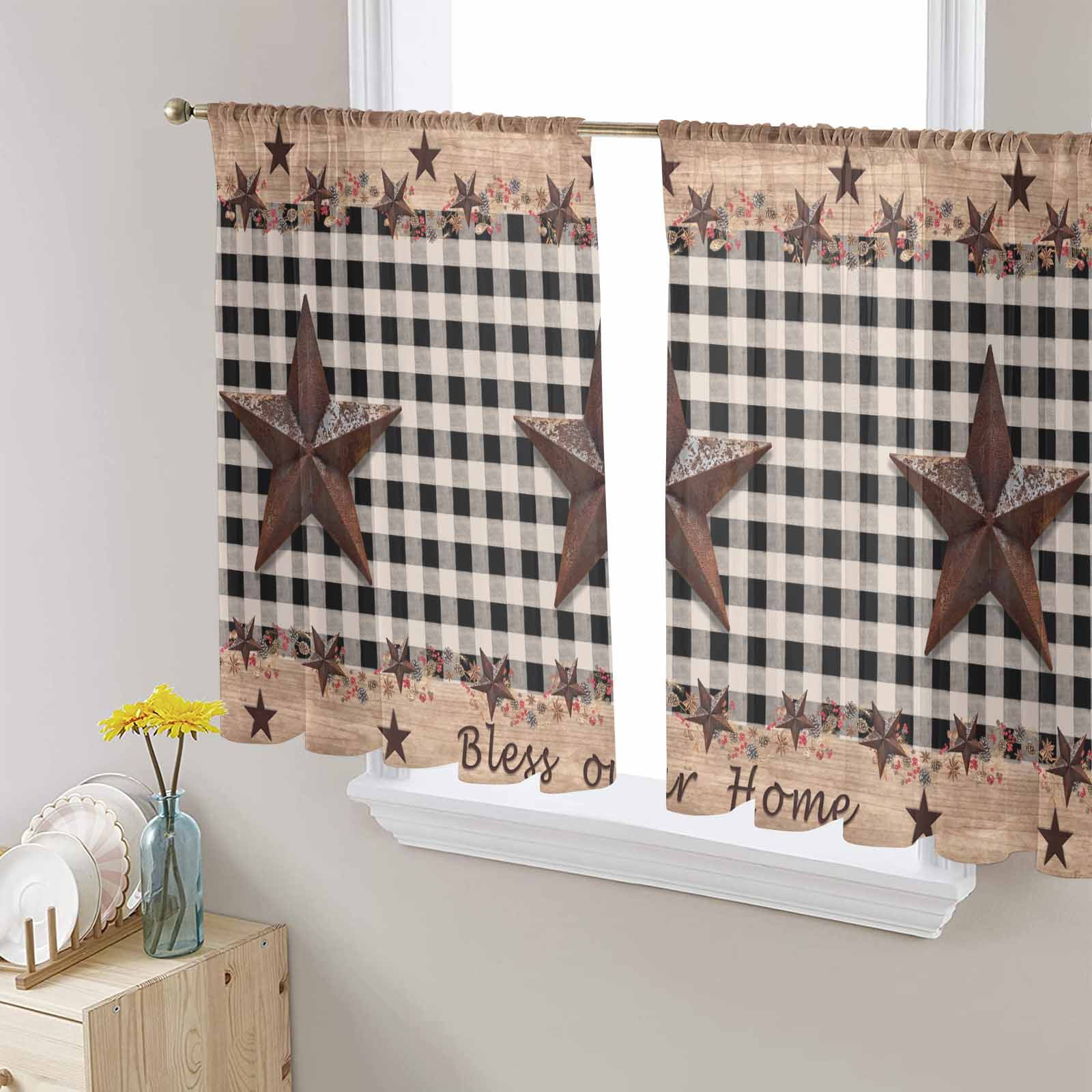 Texas Star Plaid Sheer Curtains 54 Inch Length 2 Panels Set for Living ...