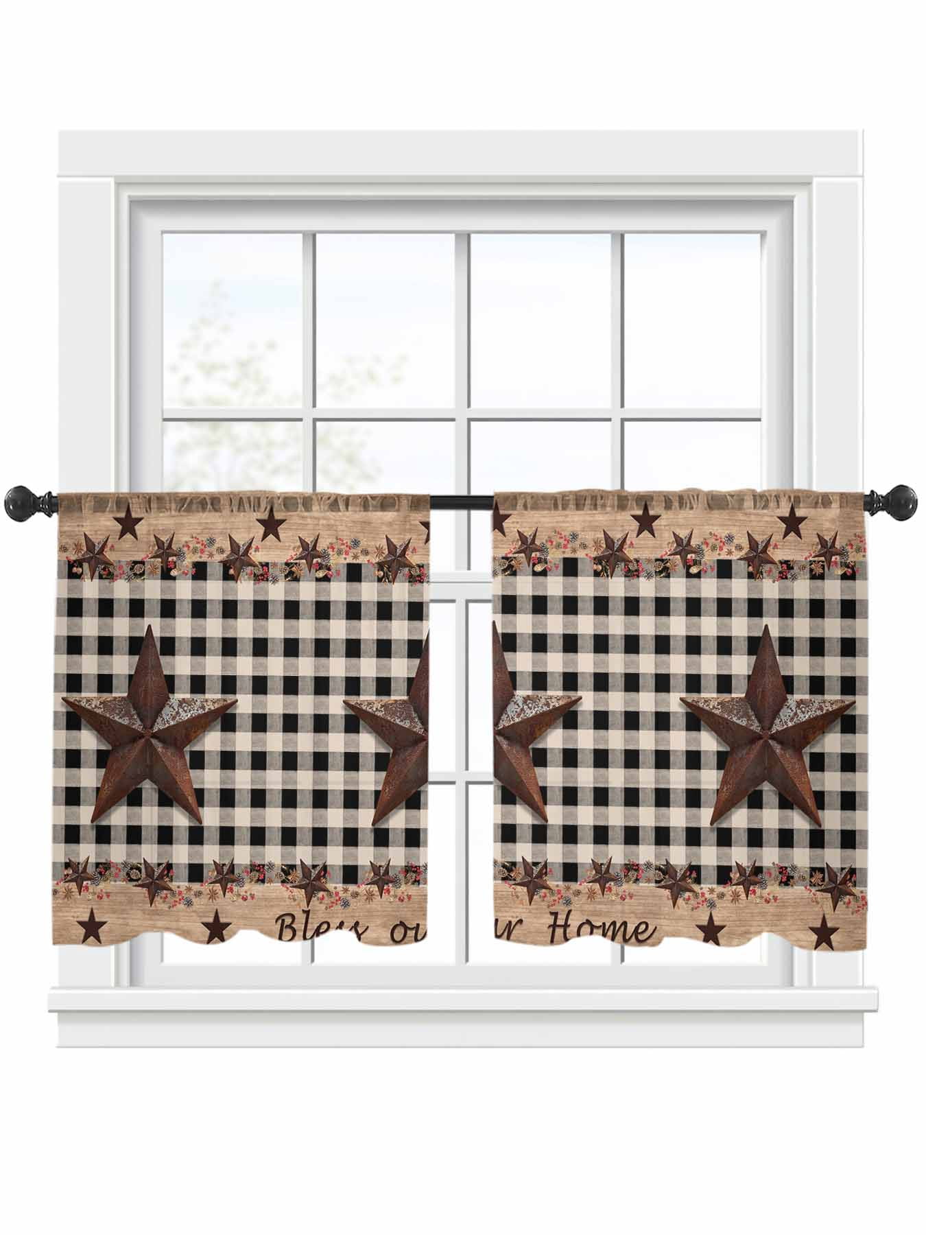 Texas Star Plaid Sheer Curtains 54 Inch Length 2 Panels Set, Semi ...
