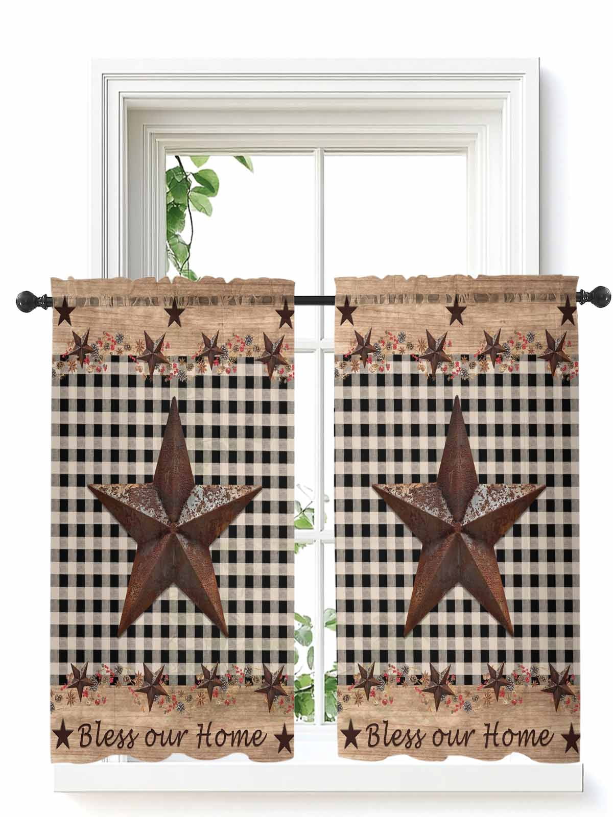Texas Star Plaid Tier Curtains 45 Inch Length,Sheer Curtains for ...