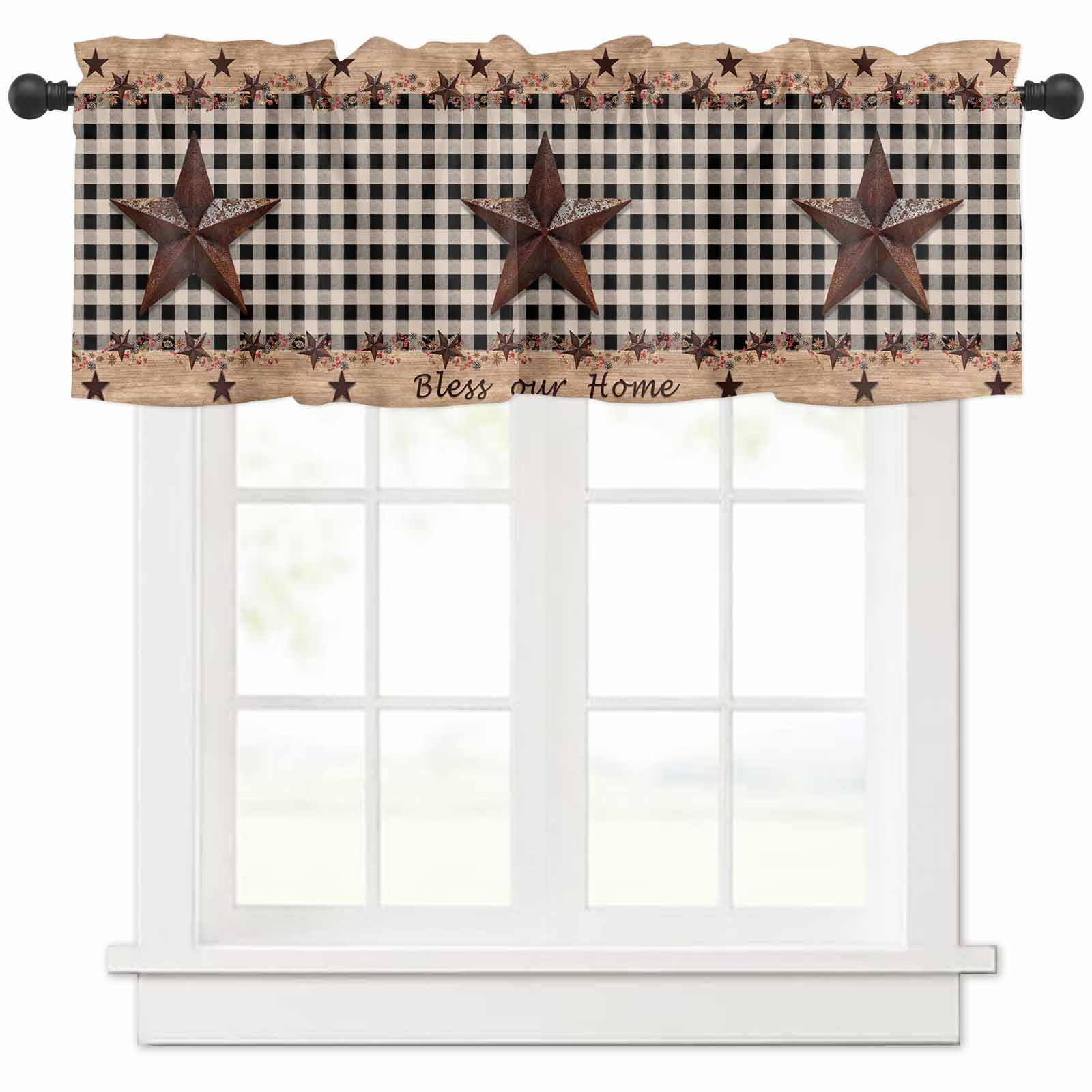 Texas Star Plaid Valances for Windows Farmhouse Kitchen Curtains ...