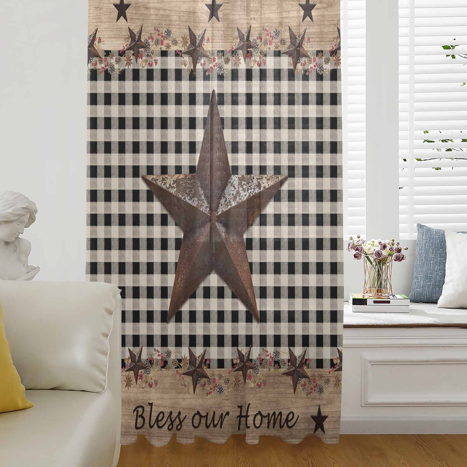 Texas Star Plaid Window Curtain 72 Inches Long,Farmhouse Black Brown ...