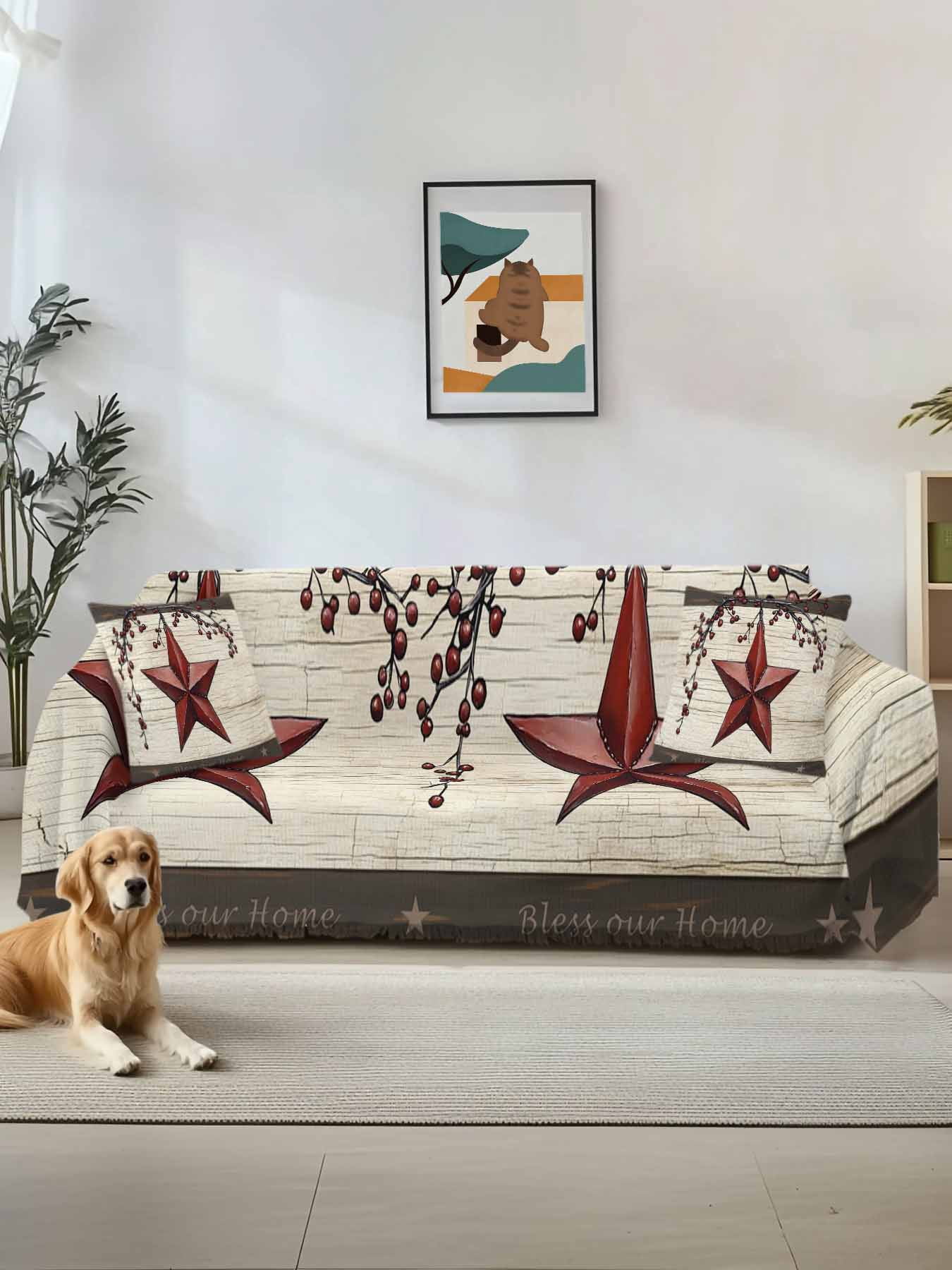 Texas Star Red Couch Cover for 2 Cushion Sofa, Farmhouse Berry Wooden ...