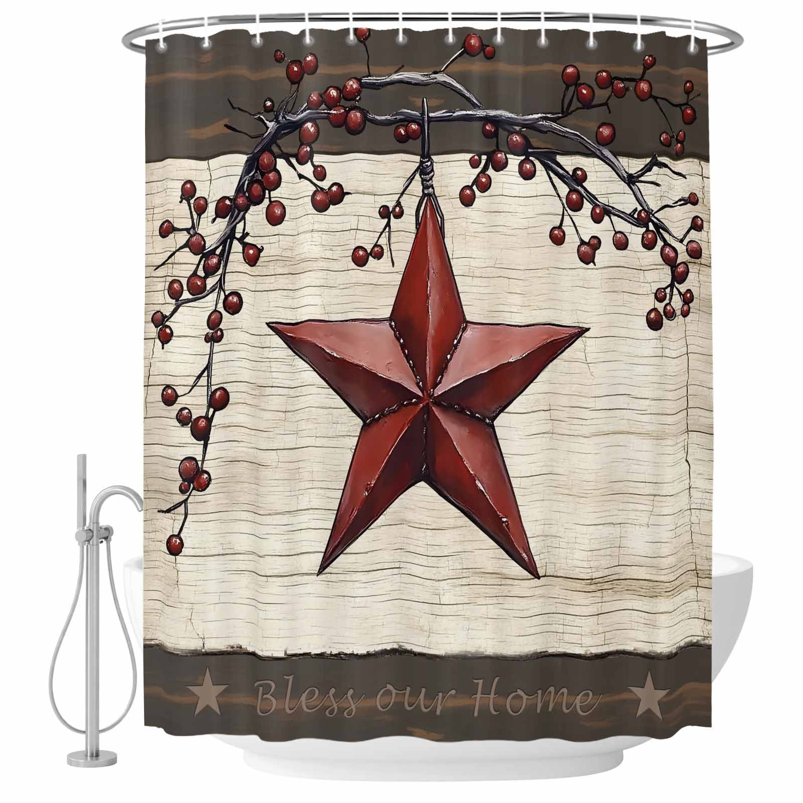 Texas Star Red Shower Curtain Set - Extra Long 72" x 96" Washable ...