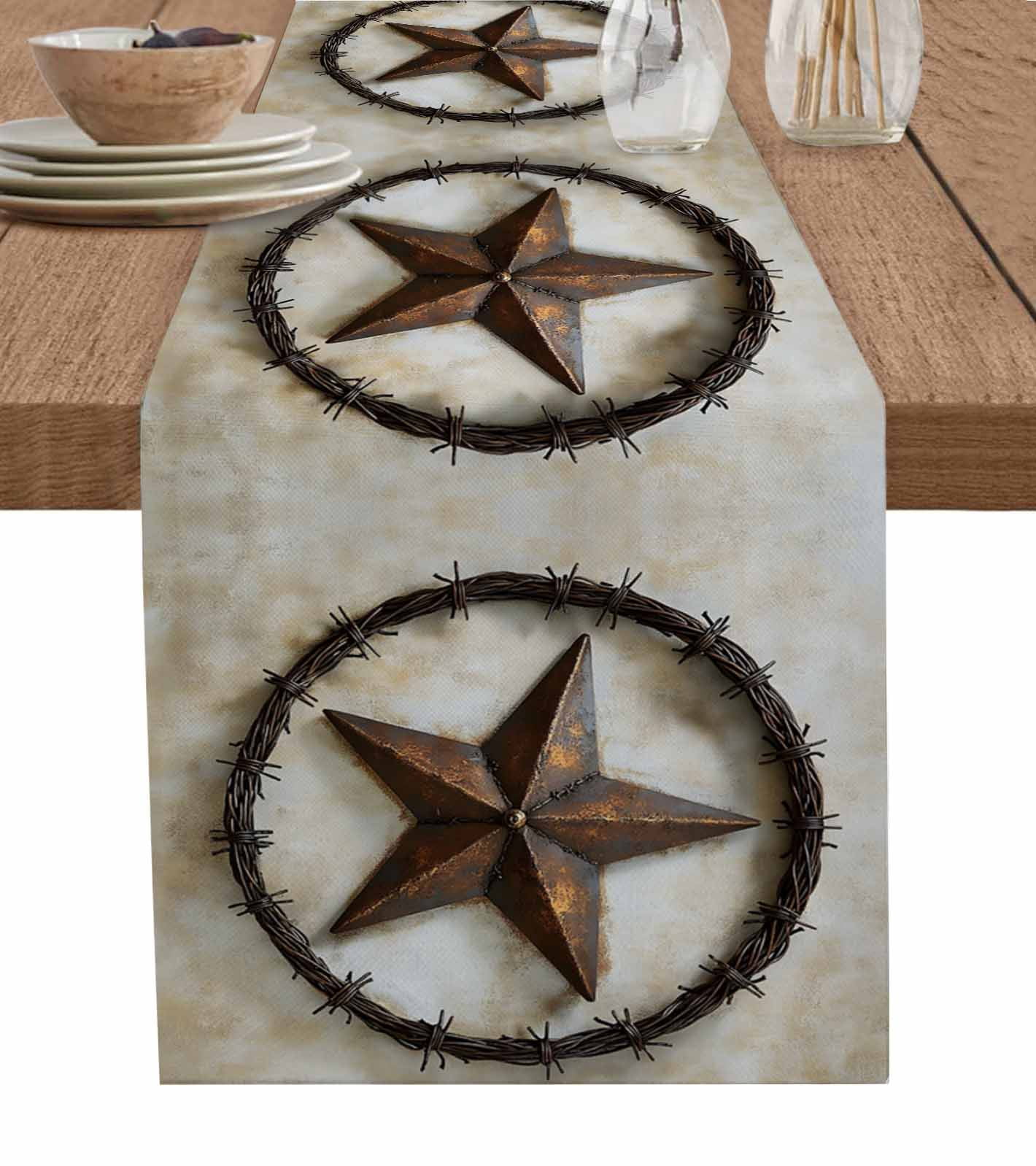 Texas Star Retro Burlap Cotton Table Runner 13x36 Inches Short ...