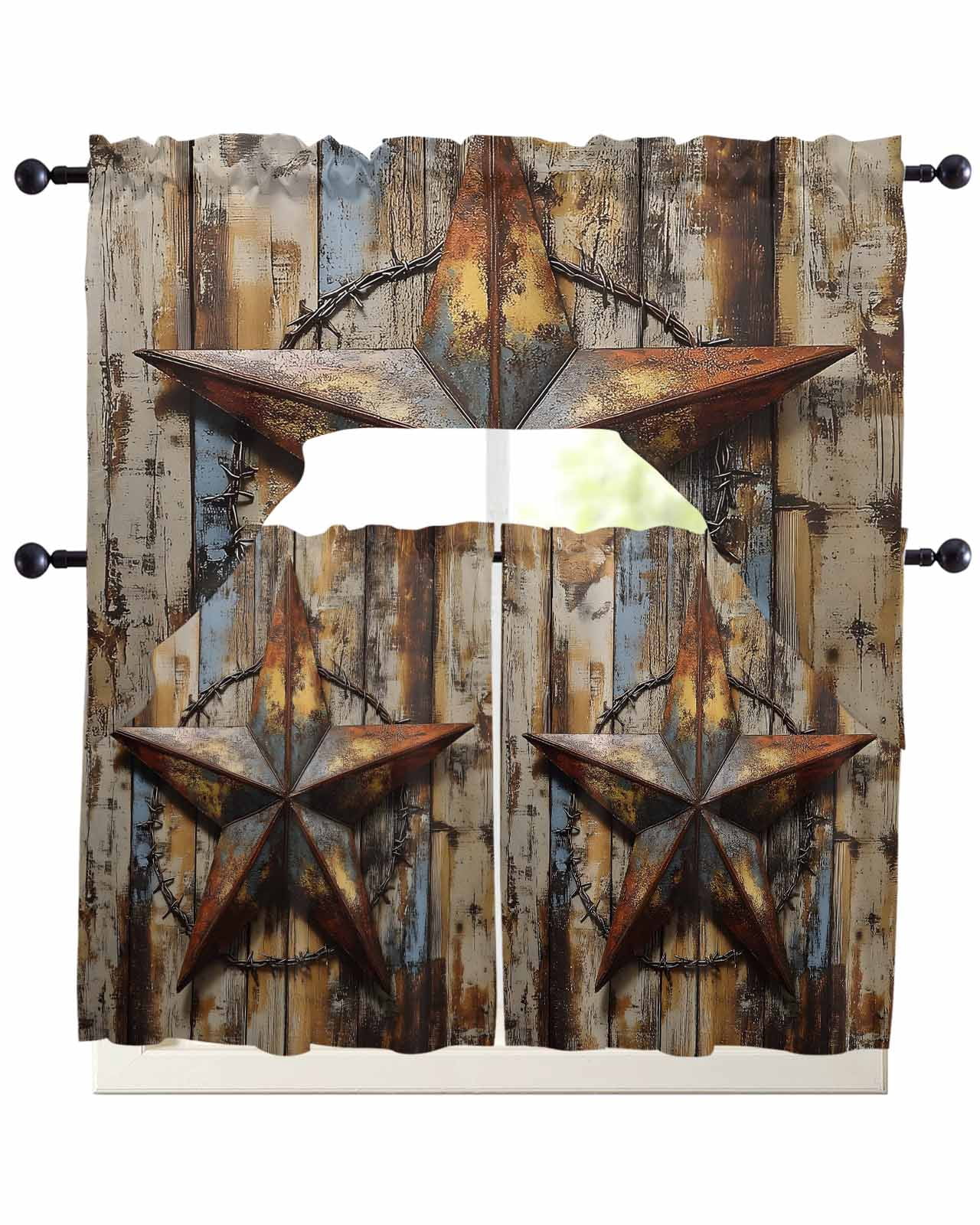 Texas Star Retro Kitchen Curtains Swag Valance and Tier Curtains Set 36 ...