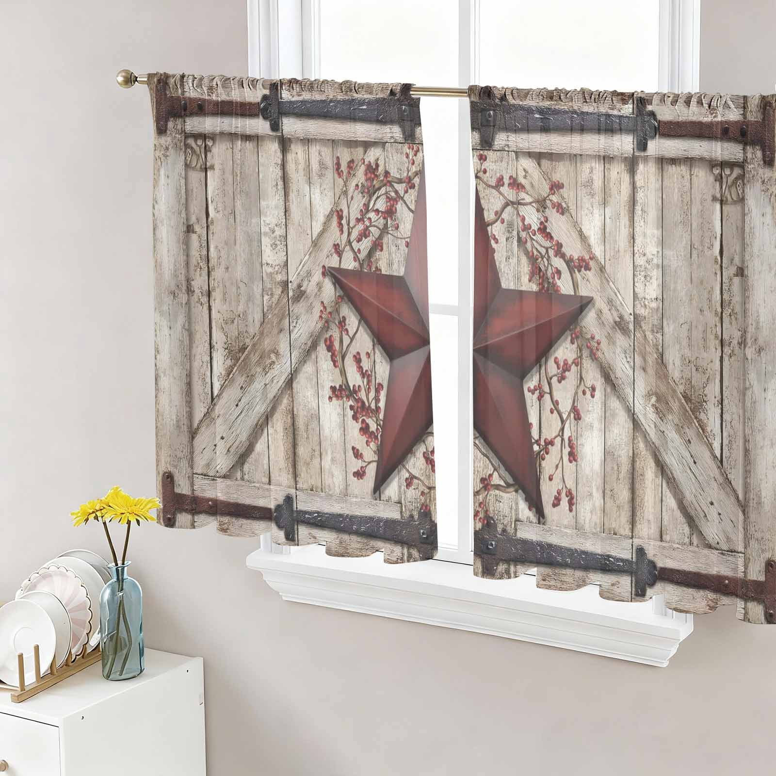 Texas Star Retro Sheer Curtains 54 Inch Length 2 Panels for Living Room ...