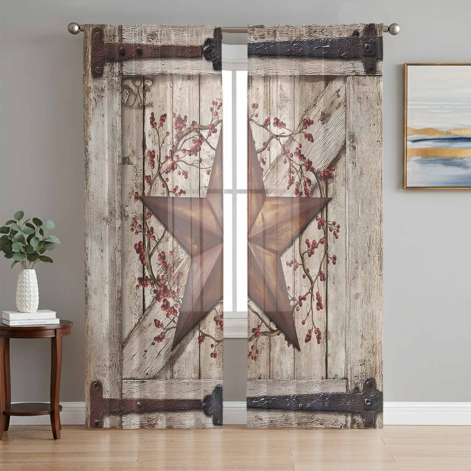 Texas Star Retro Sheer Curtains 84 Inch Length 2 Panels Set, Brown ...