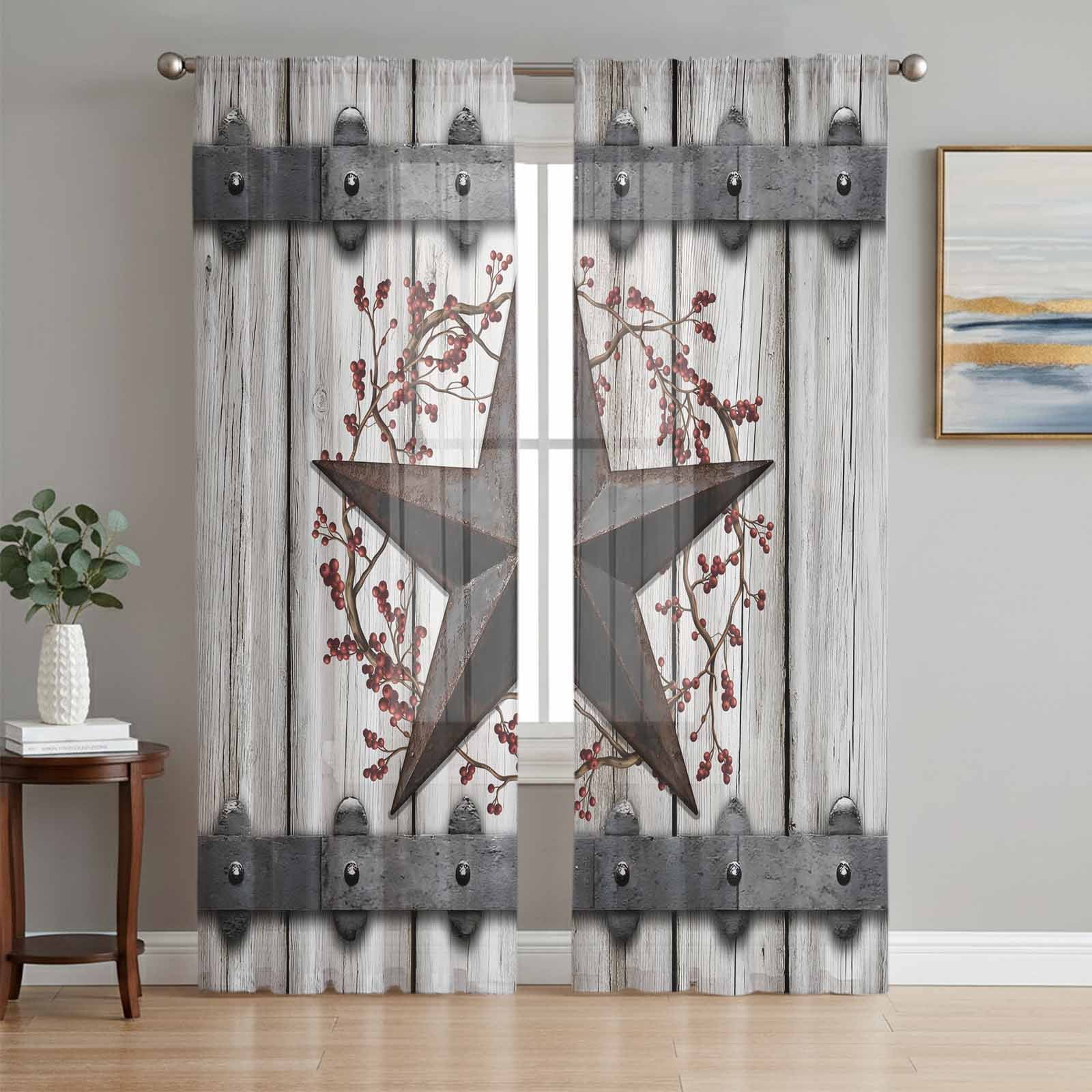 Texas Star Retro Sheer Curtains 84 Inch Length 2 Panels Set, Brown ...
