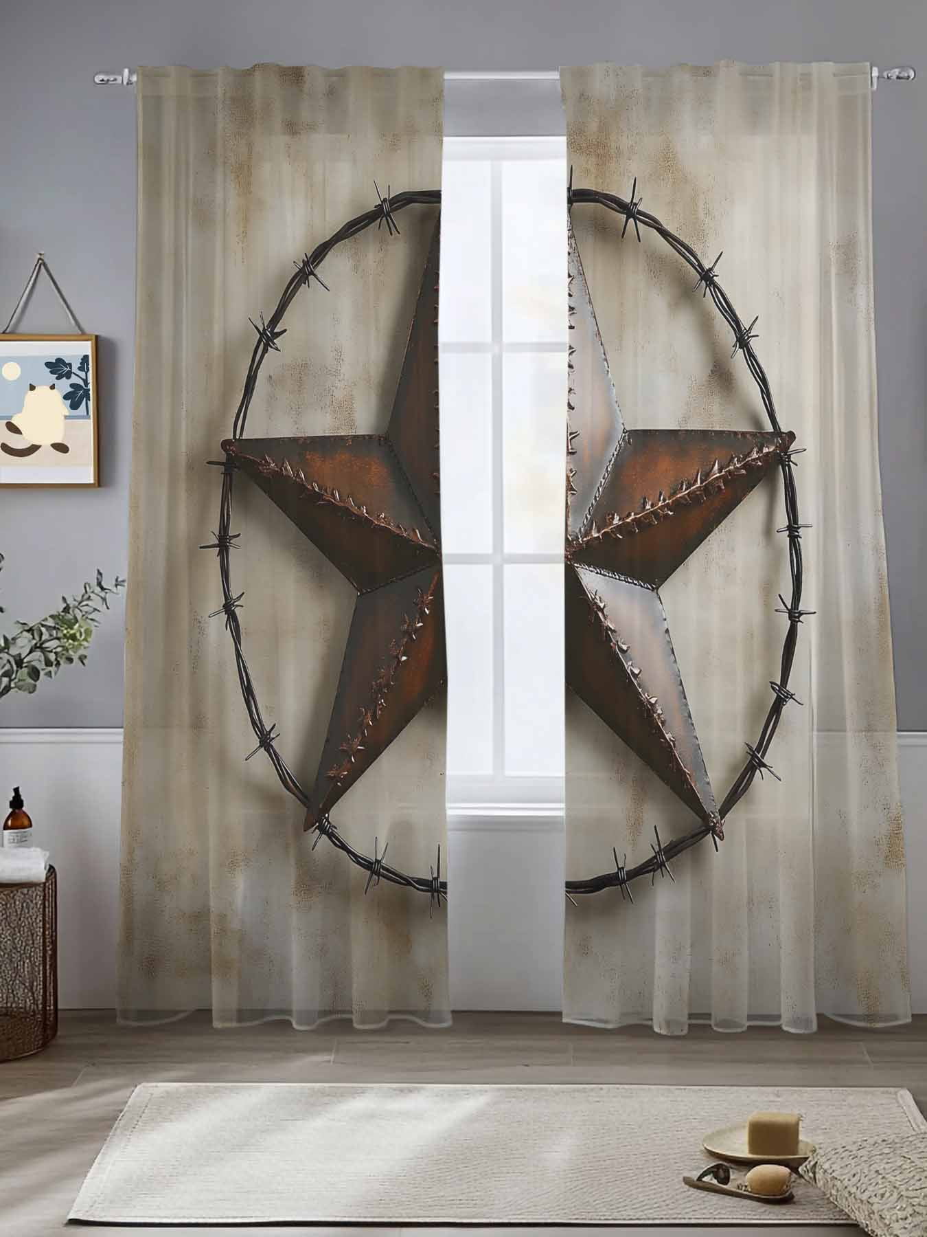 Texas Star Retro Sheer Curtains for Living Room Bedroom Modern Country ...