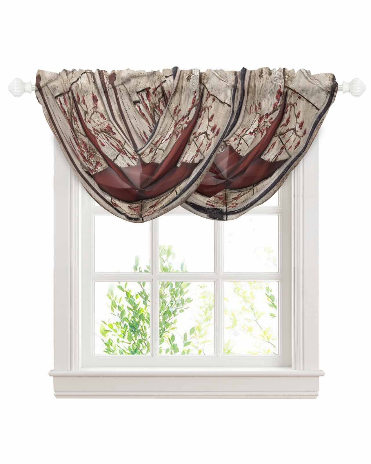 Texas Star Retro Sheer Waterfall Valance Curtains for Window, Red ...