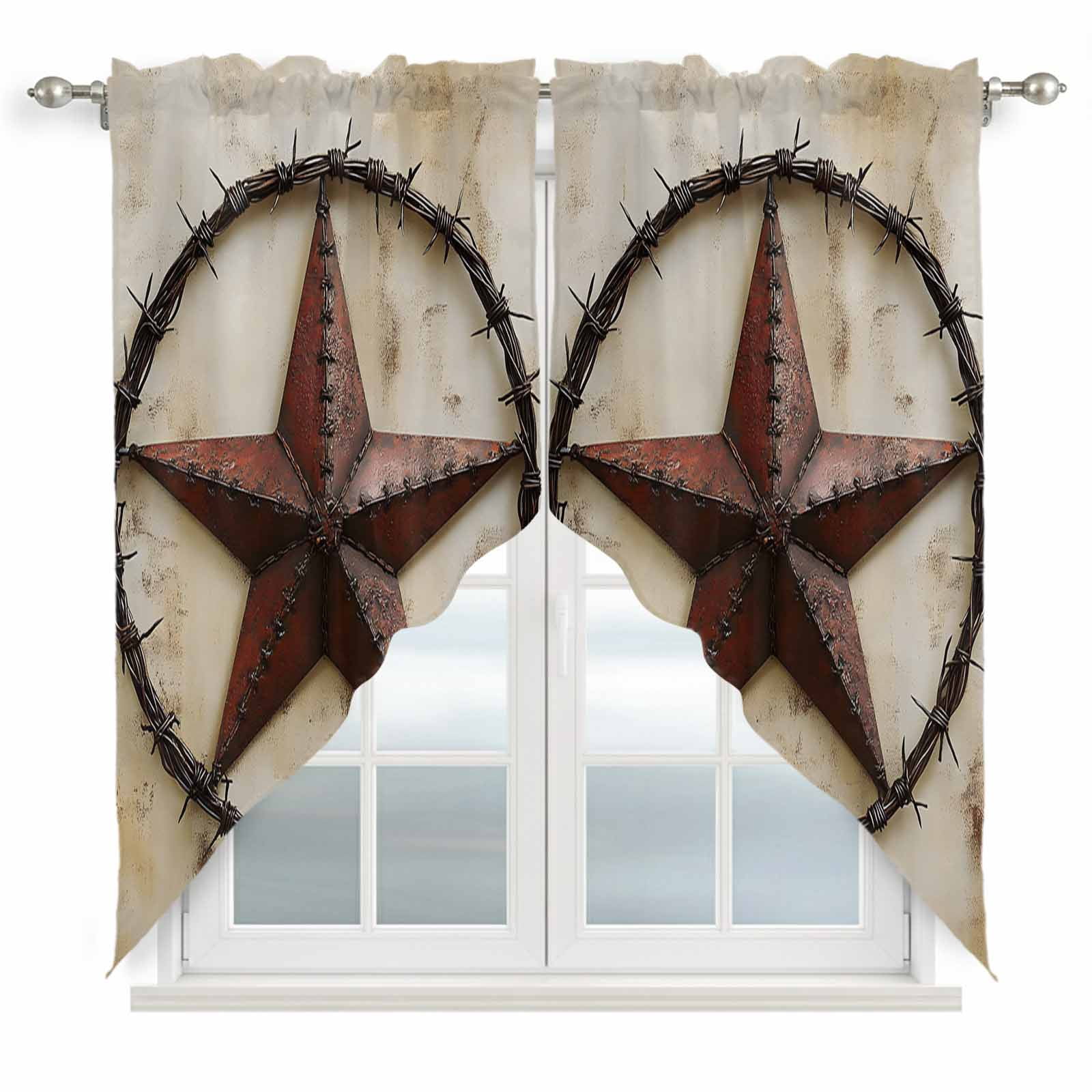 Texas Star Retro Swag Curtains Country Stars Farmhouse Brown Vintage ...