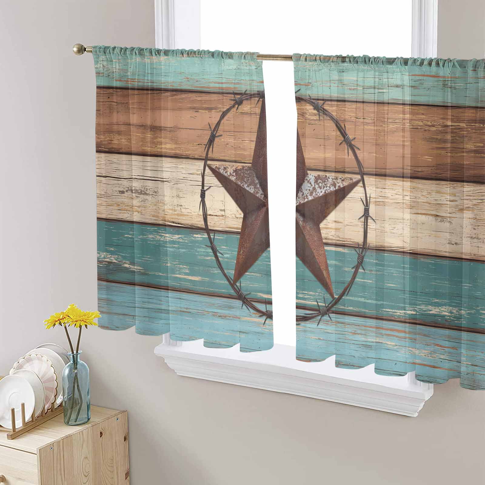 Texas Star Rustic Semi Sheer Window Curtains 54 Inches Long, Western ...