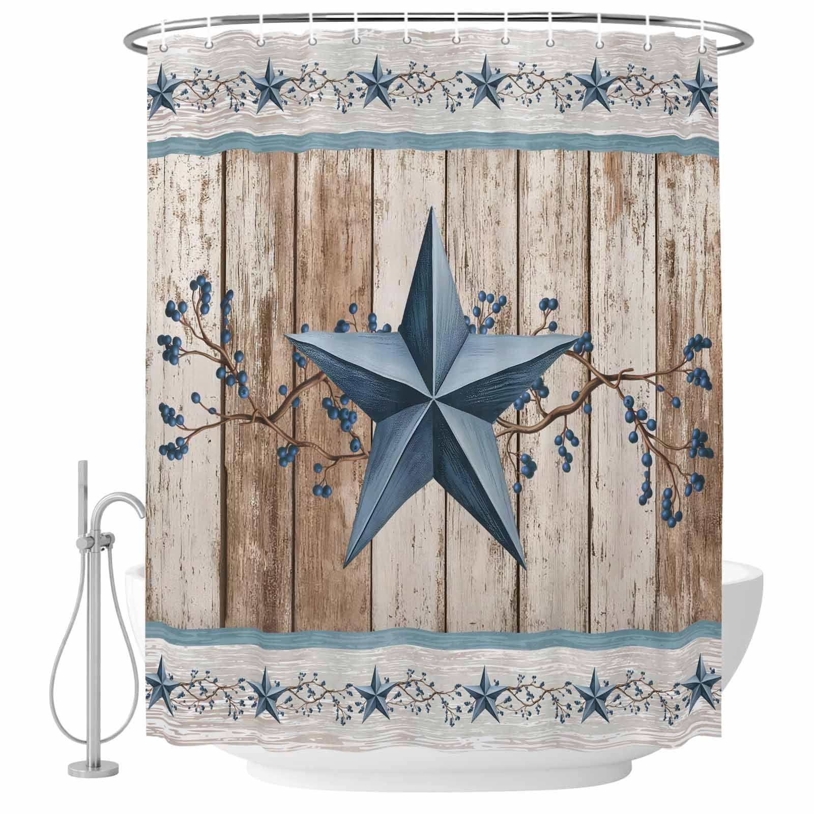 Texas Star Rustic Shower Curtain Set - 48" x 72" Washable Bathtub ...