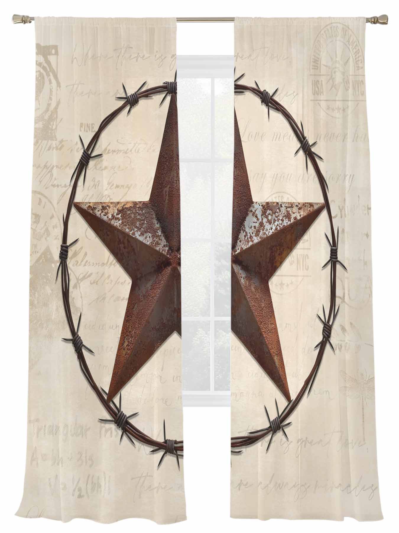 Texas Star Sheer Curtains 108 Inch Long 2 Panels, Country Star Retro ...
