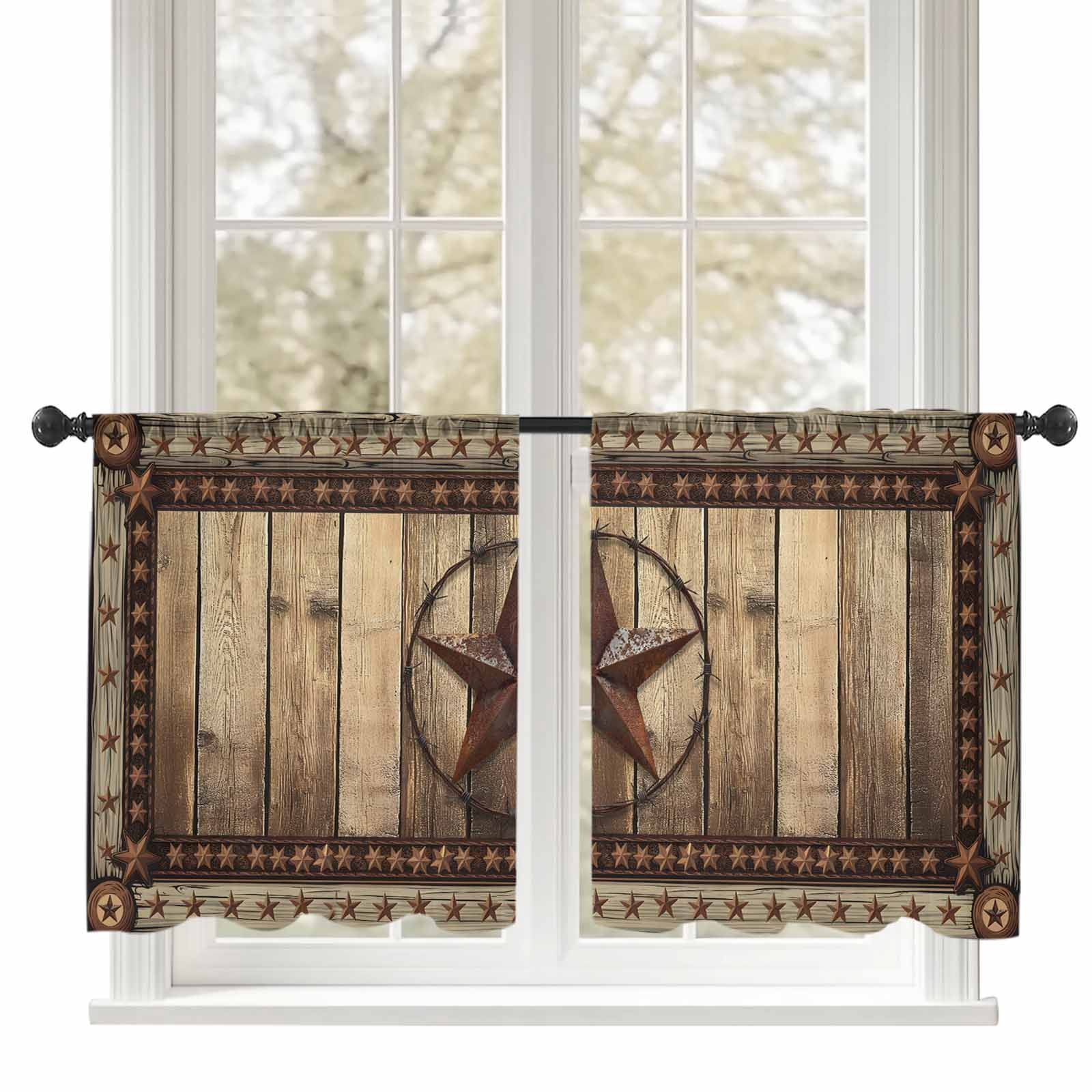 Texas Star Sheer Curtains 45 inches Long, Farmhouse Country Star Wood ...