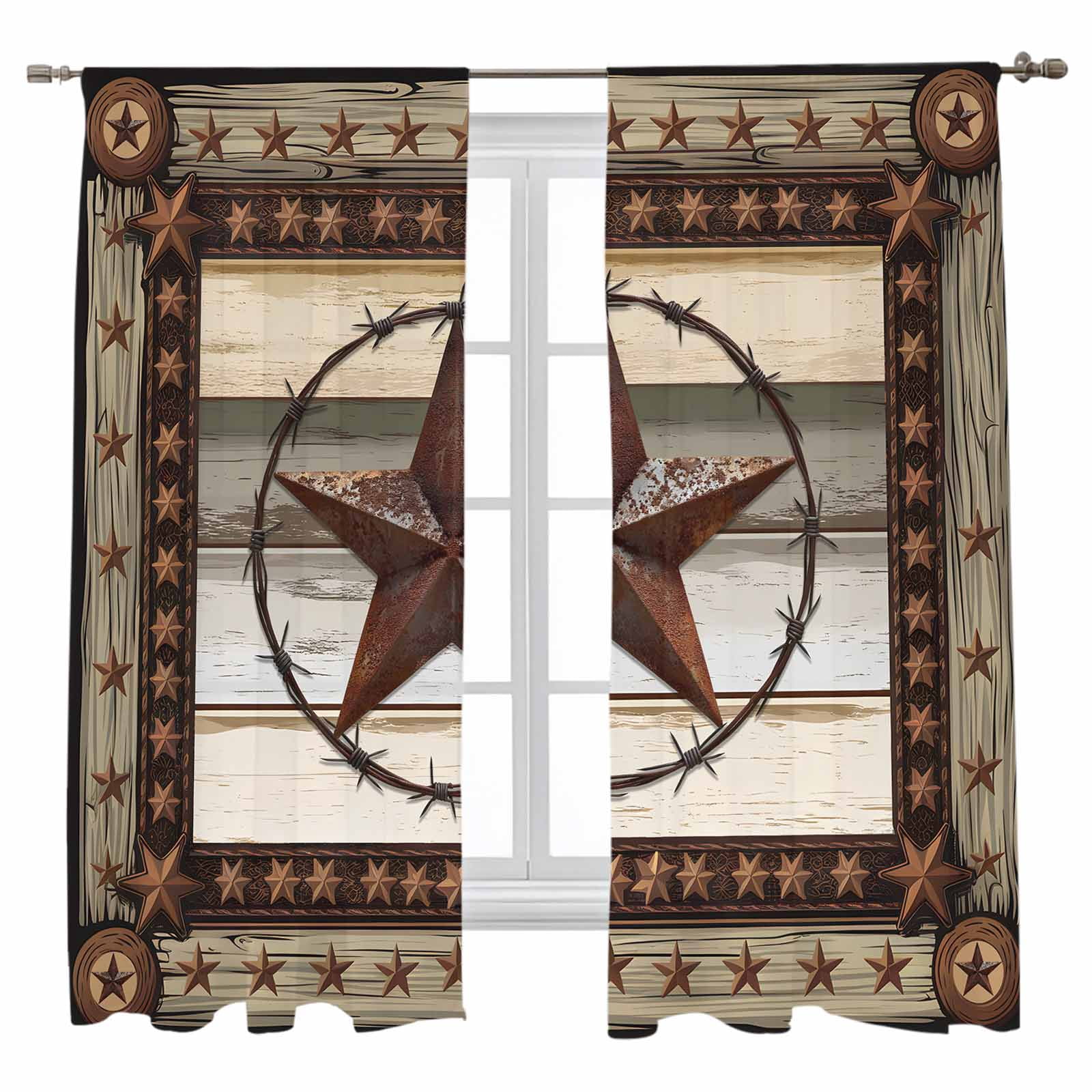 Texas Star Sheer Curtains 63 inches Long, Farmhouse Country Star Retro ...