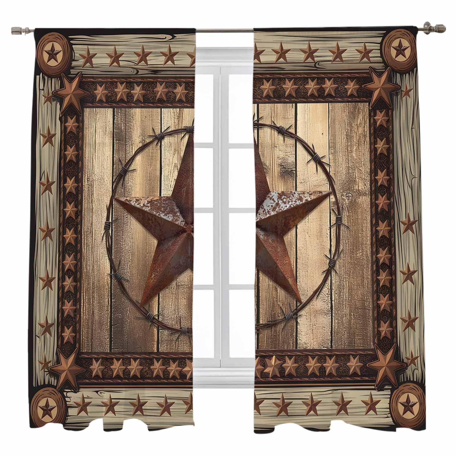 Texas Star Sheer Curtains 63 inches Long, Farmhouse Country Star Wood ...