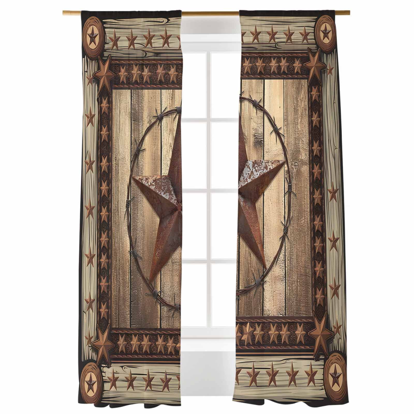 Texas Star Sheer Curtains 84 inches Long, Farmhouse Country Star Wood ...