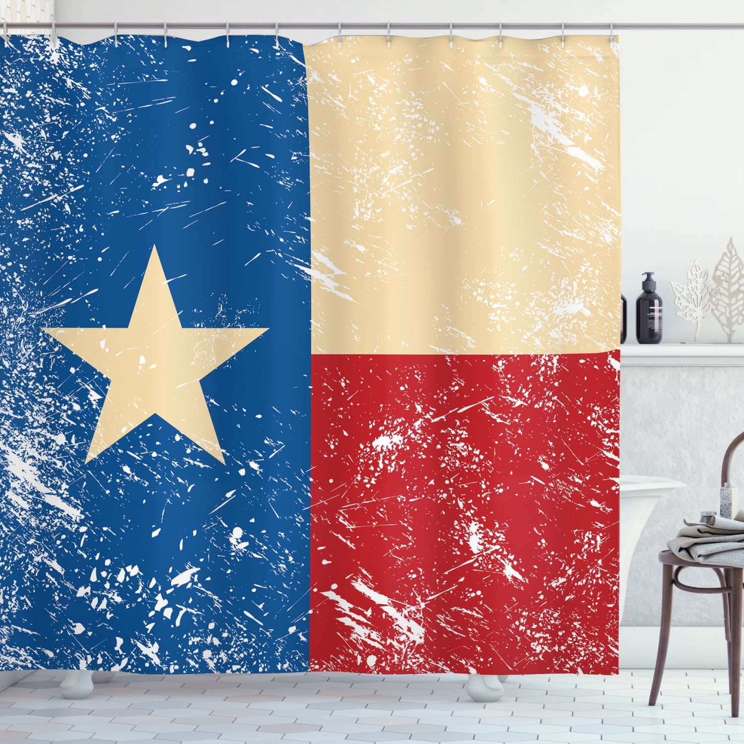 Texas Star Shower Curtain, Grunge Flag Illustration with Lone Star ...