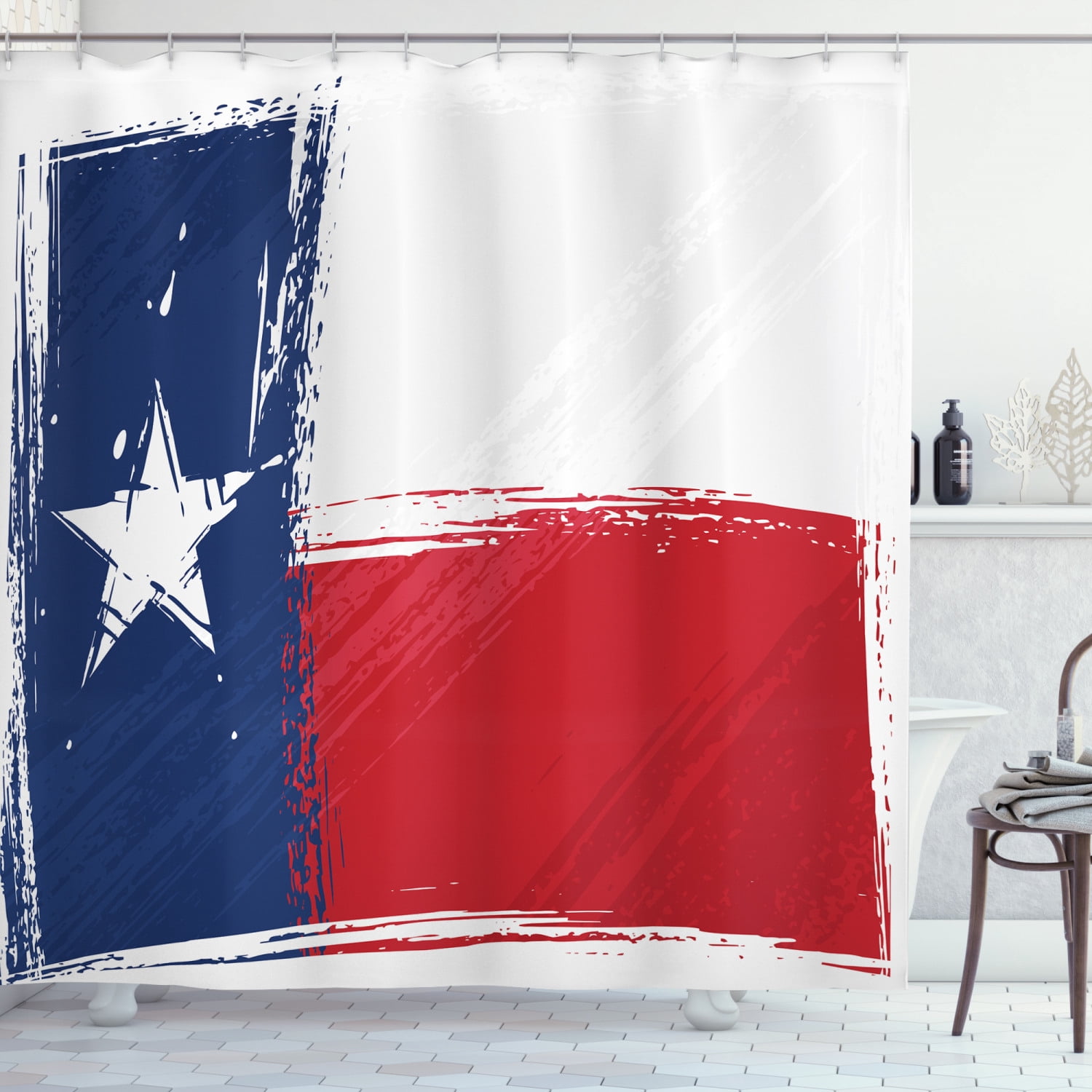 Texas Star Shower Curtain, Grunge Flag with Watercolor Brush Strokes ...