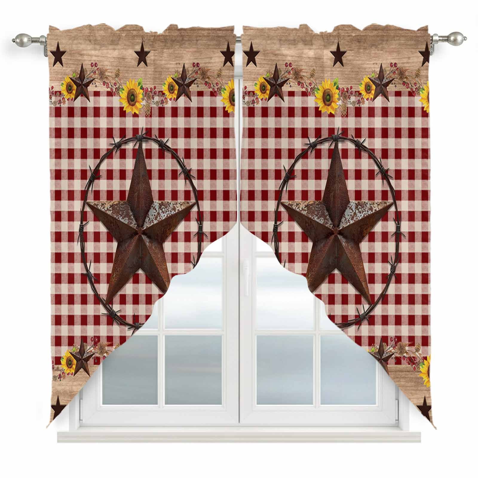 Texas Star Sunflower Swag Curtains Farmhouse Country Plaid Brown Swag ...