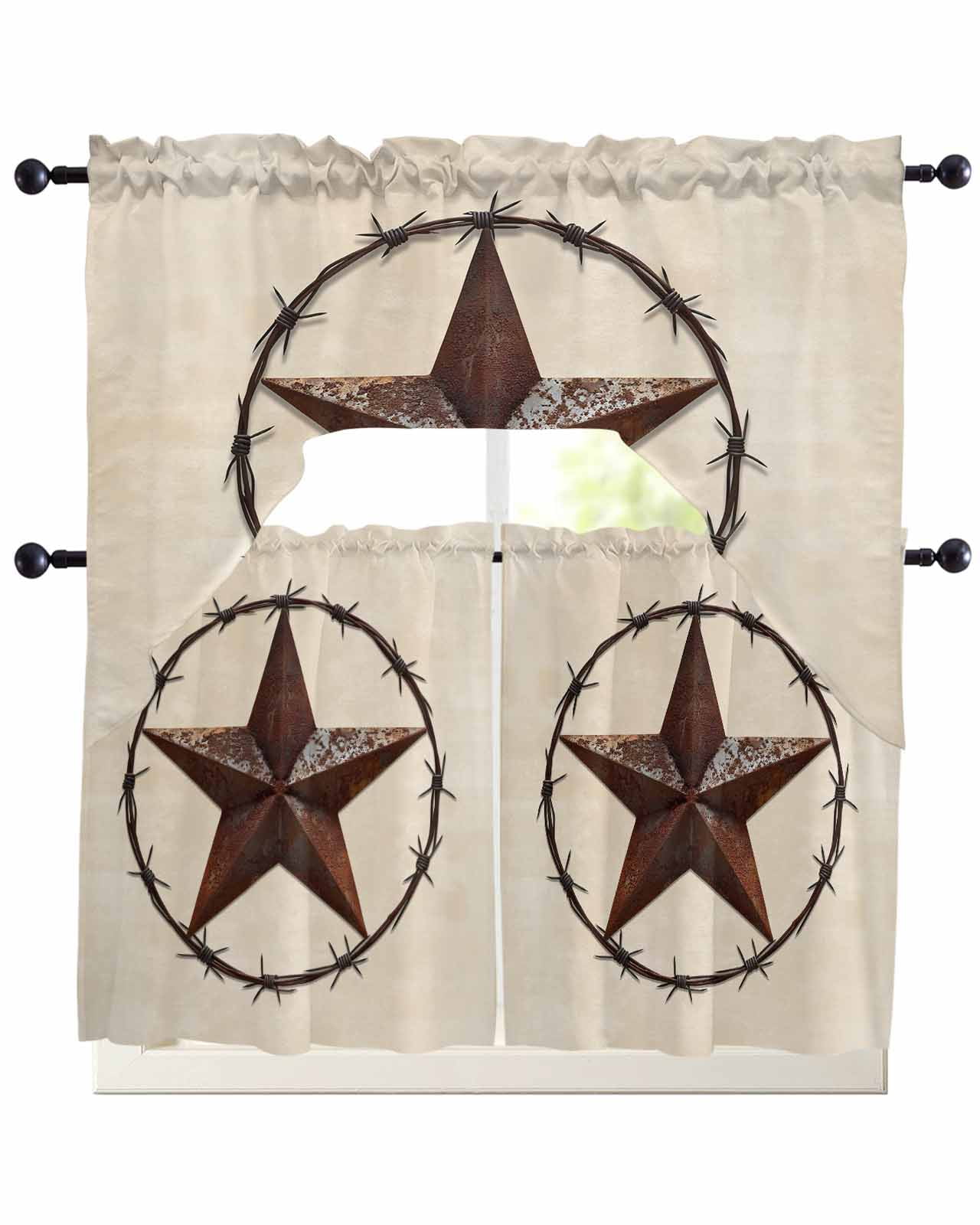 Texas Star Swag Valance and Tier Curtains Set Countryside Western ...