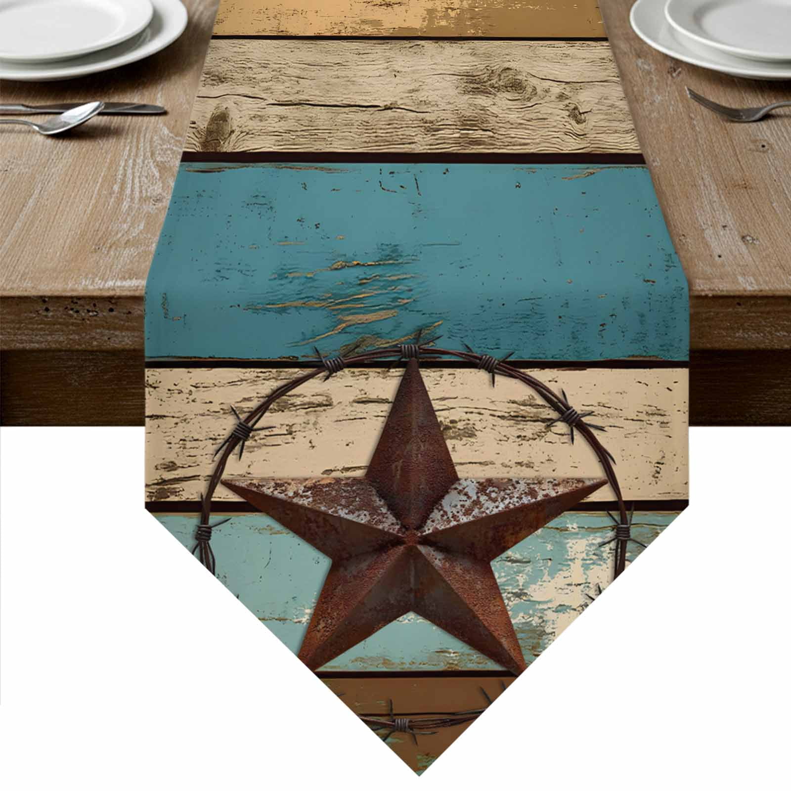 Texas Star Table Runner Linen Burlap Table Runner 36 Inches Small Teal ...