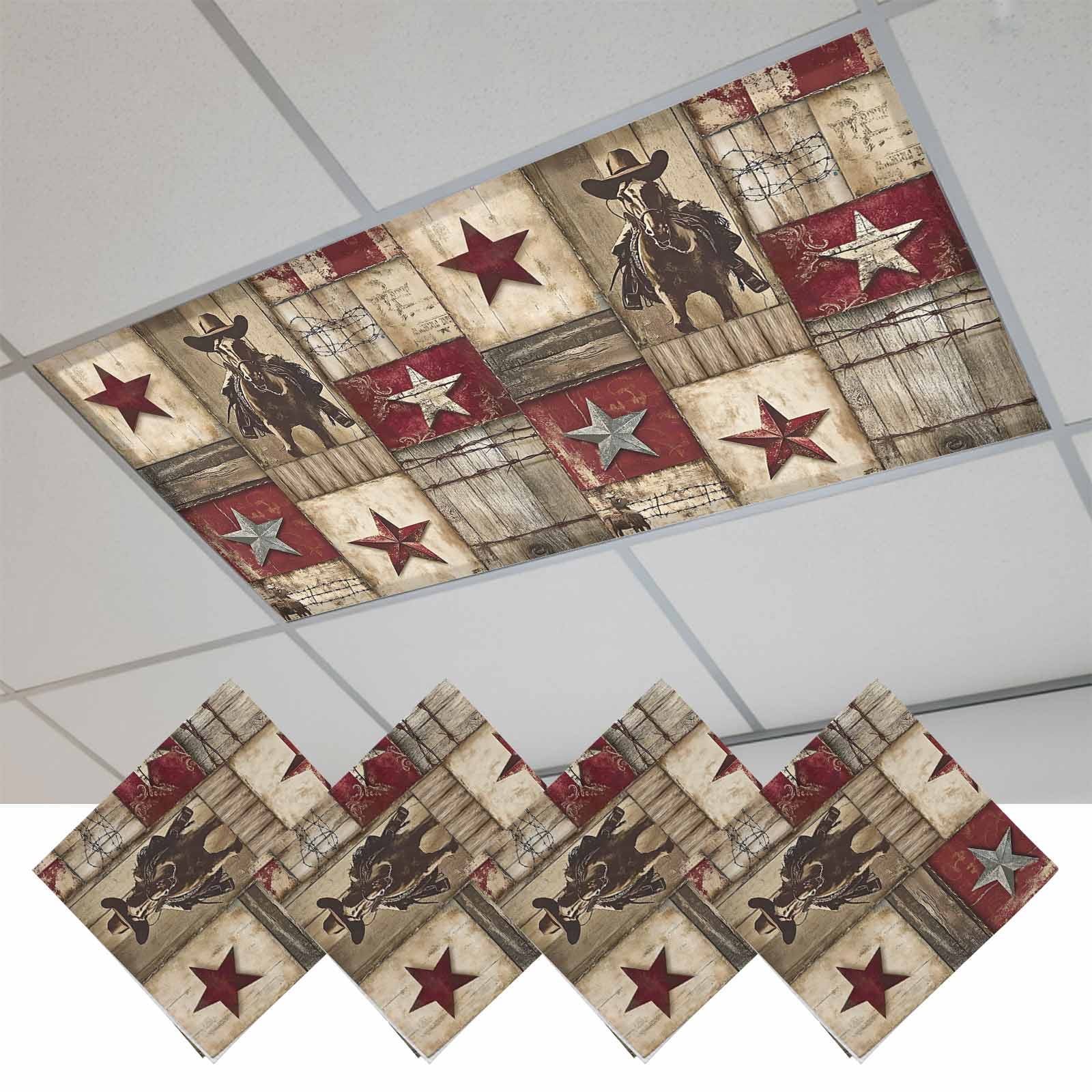 Texas Star Vintage Fluorescent Light Covers, Western Cowboy Country ...