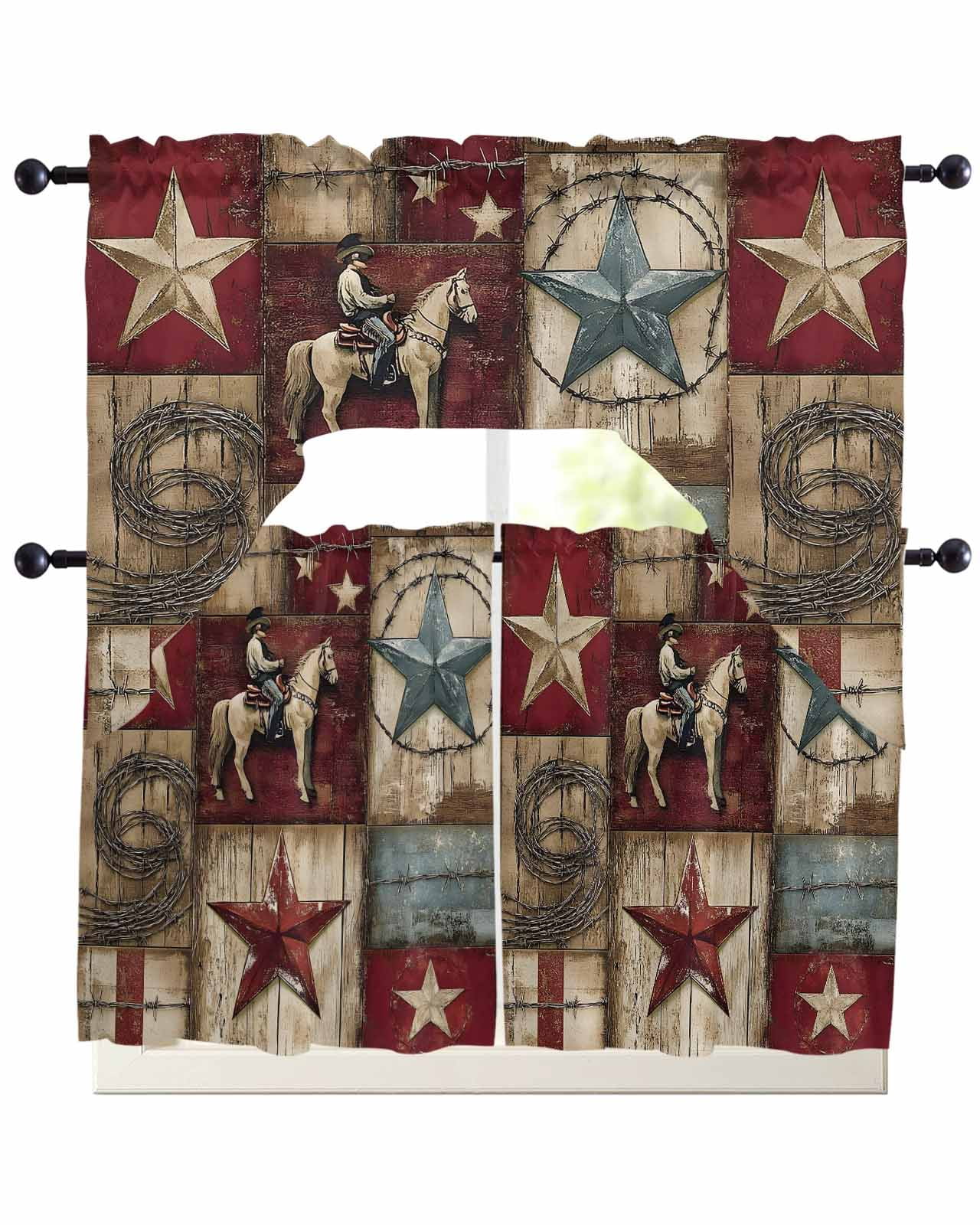 Texas Star Vintage Kitchen Curtains Swag Valance and Tier Curtains Set ...