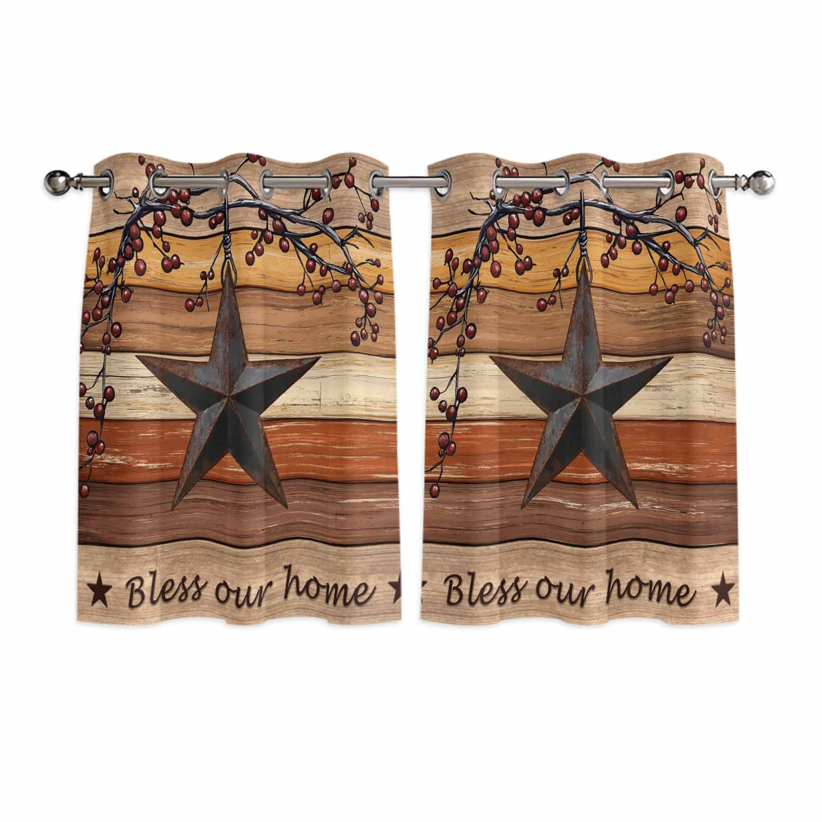 Texas Star Vintage Kitchen Curtains Window Panels, Berry Burnt Orange ...