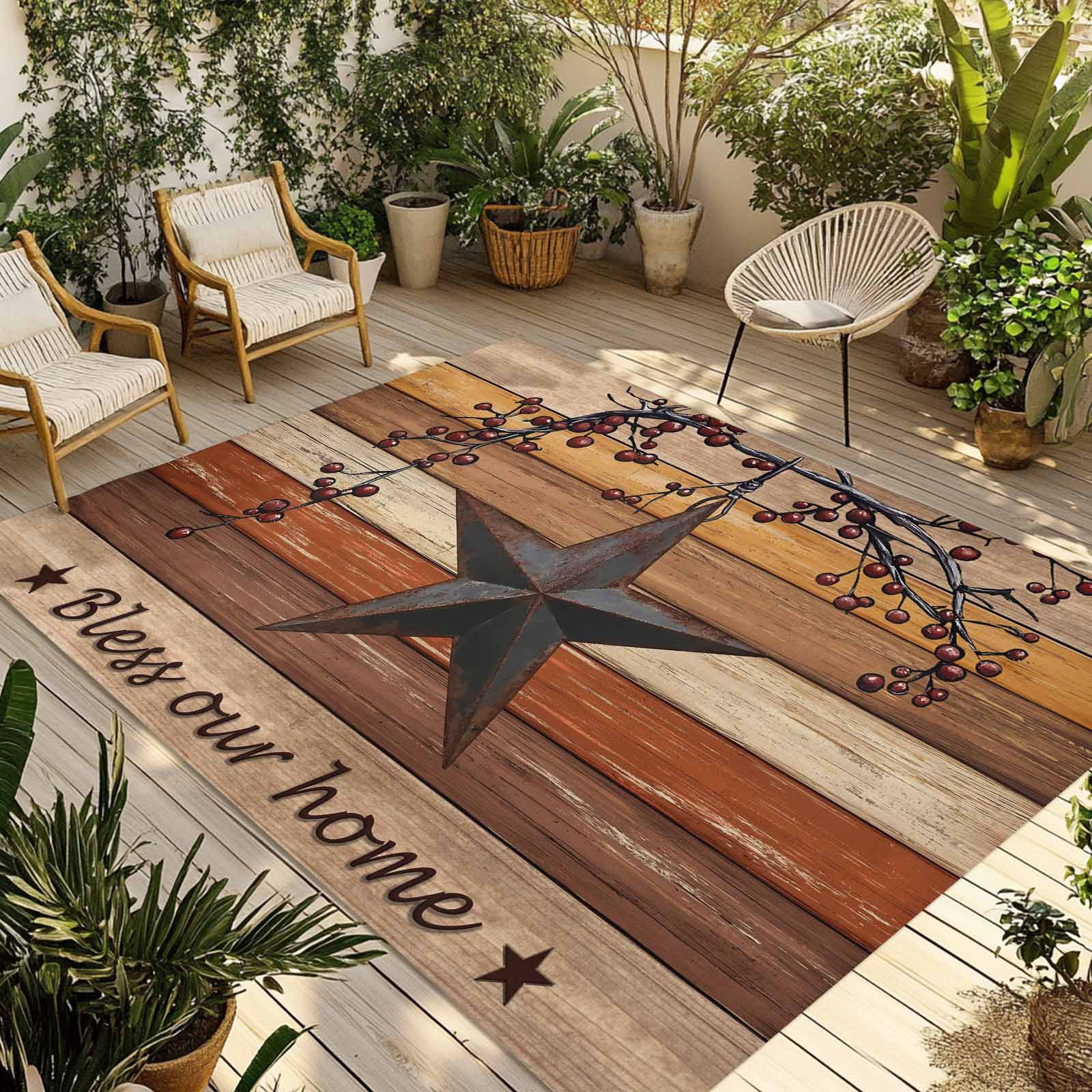 Texas Star Vintage Outdoor Rug for Patio/Deck/Porch, Non-Slip Large ...