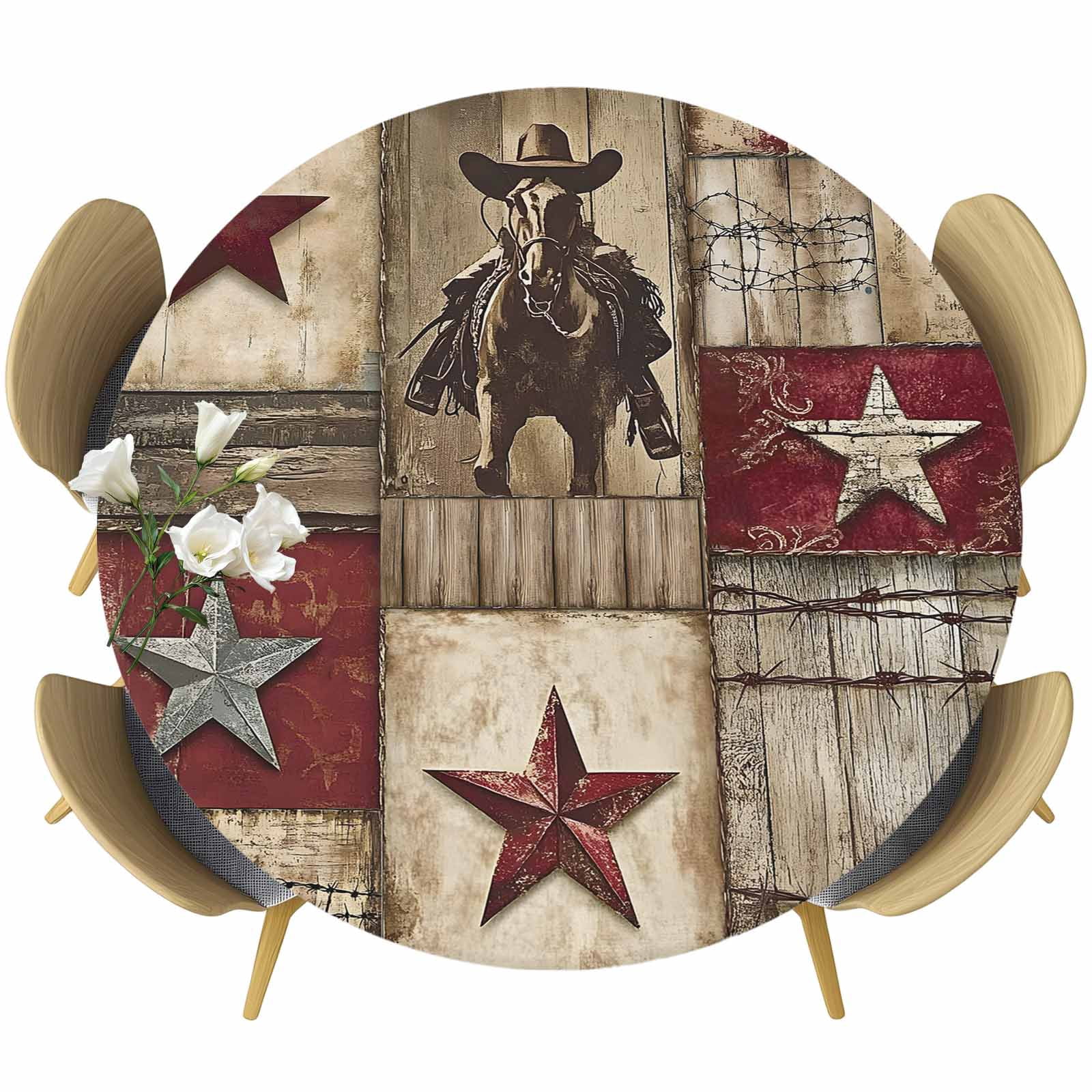 Texas Star Vintage Round Tablecloth 45-54 Inch Round Fitted Table Cloth ...