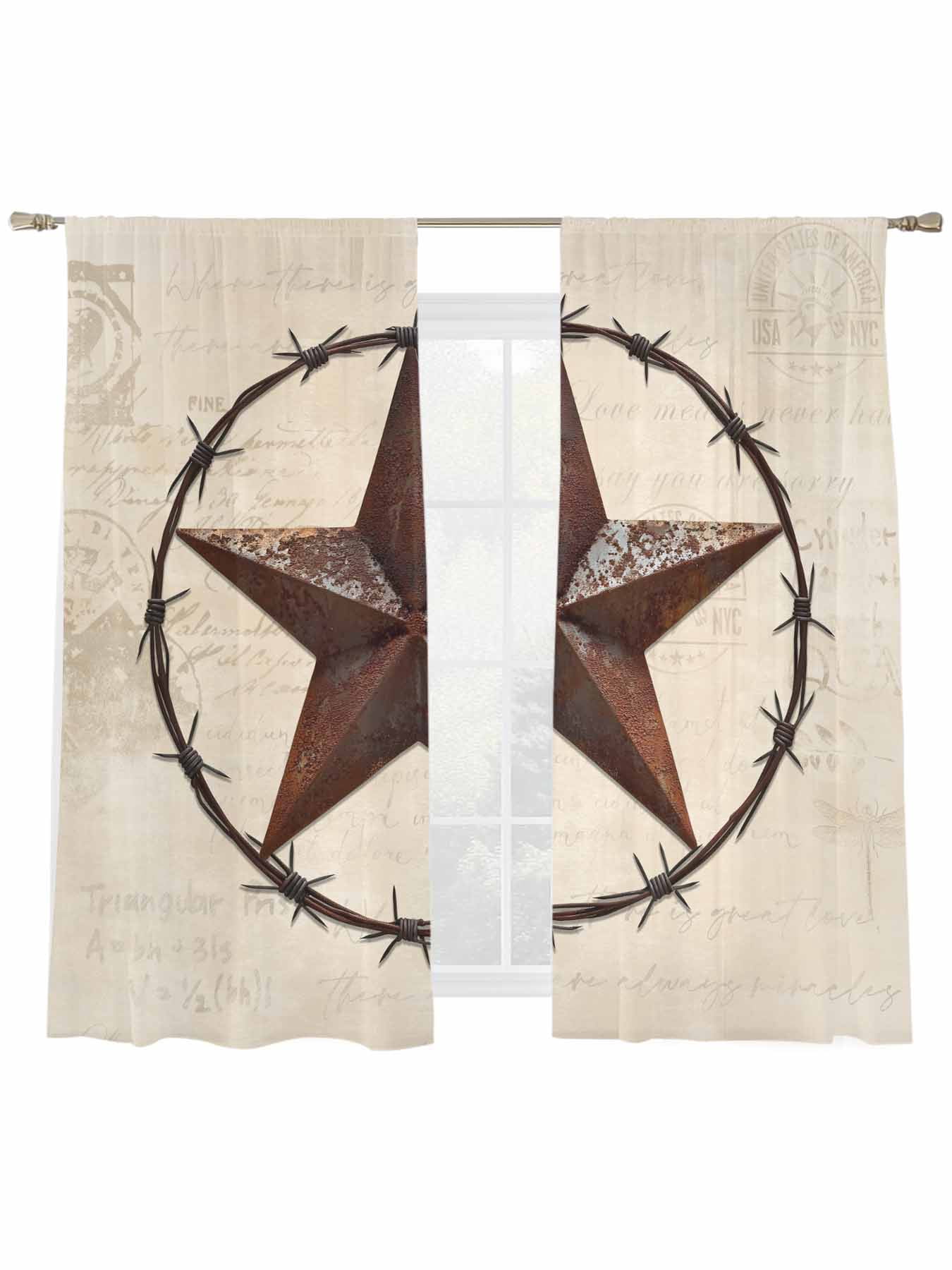 Texas Star Vintage Sheer Curtains 72 Inch Length 2 Panels Set, Semi ...