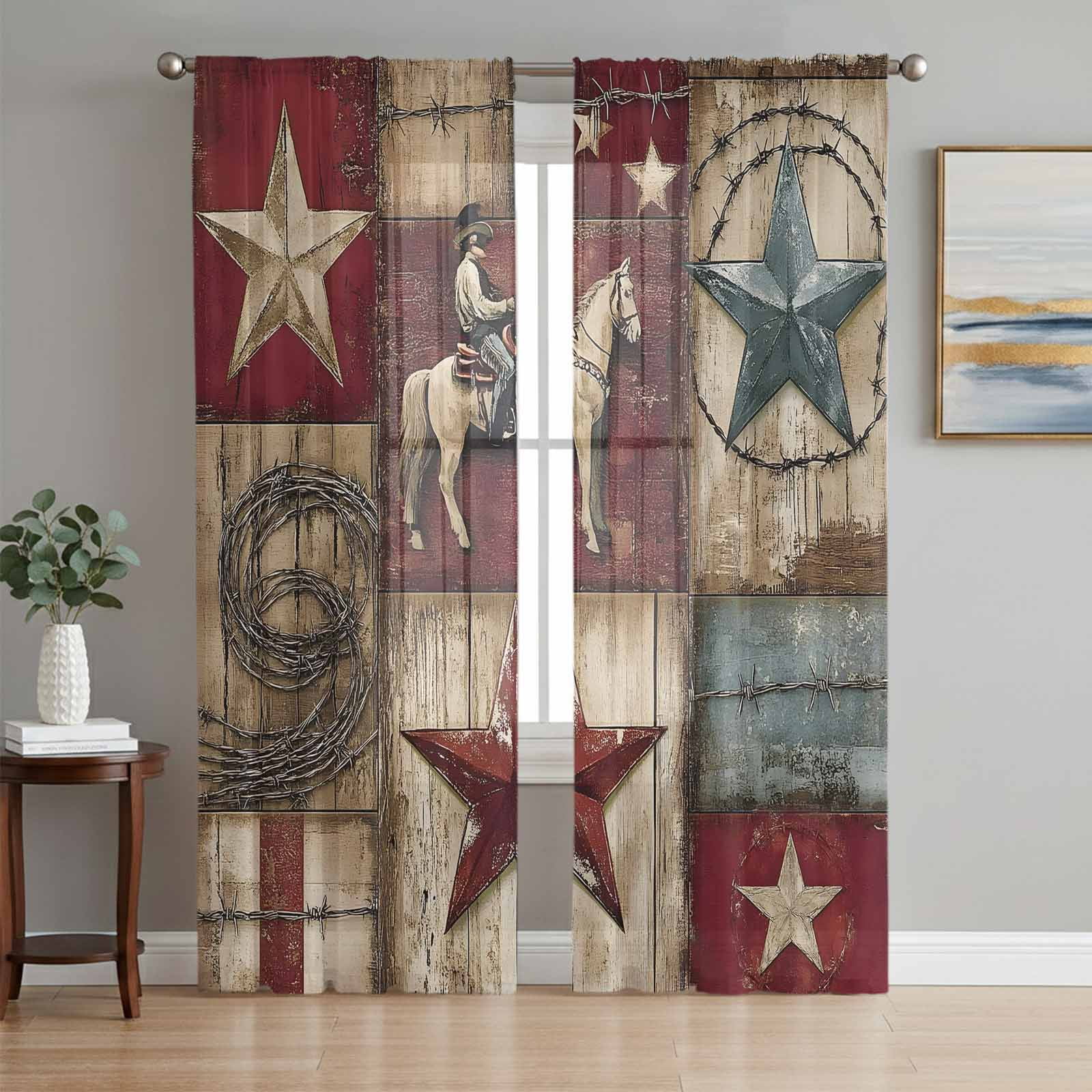Texas Star Vintage Sheer Curtains 96 Inch Length 2 Panels Set, Country ...