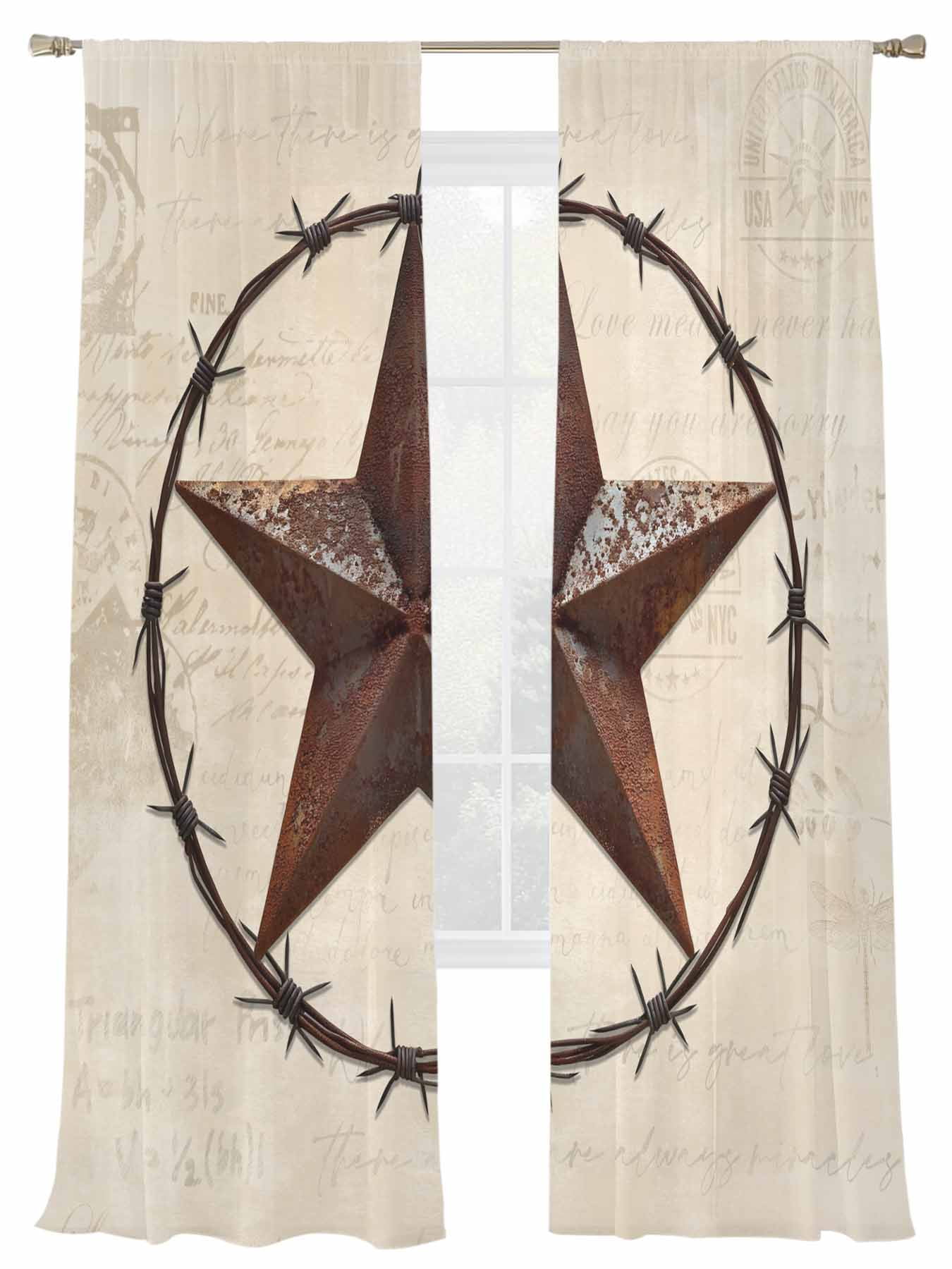 Texas Star Vintage Sheer Curtains 96 Inch Length 2 Panels Set, Semi ...