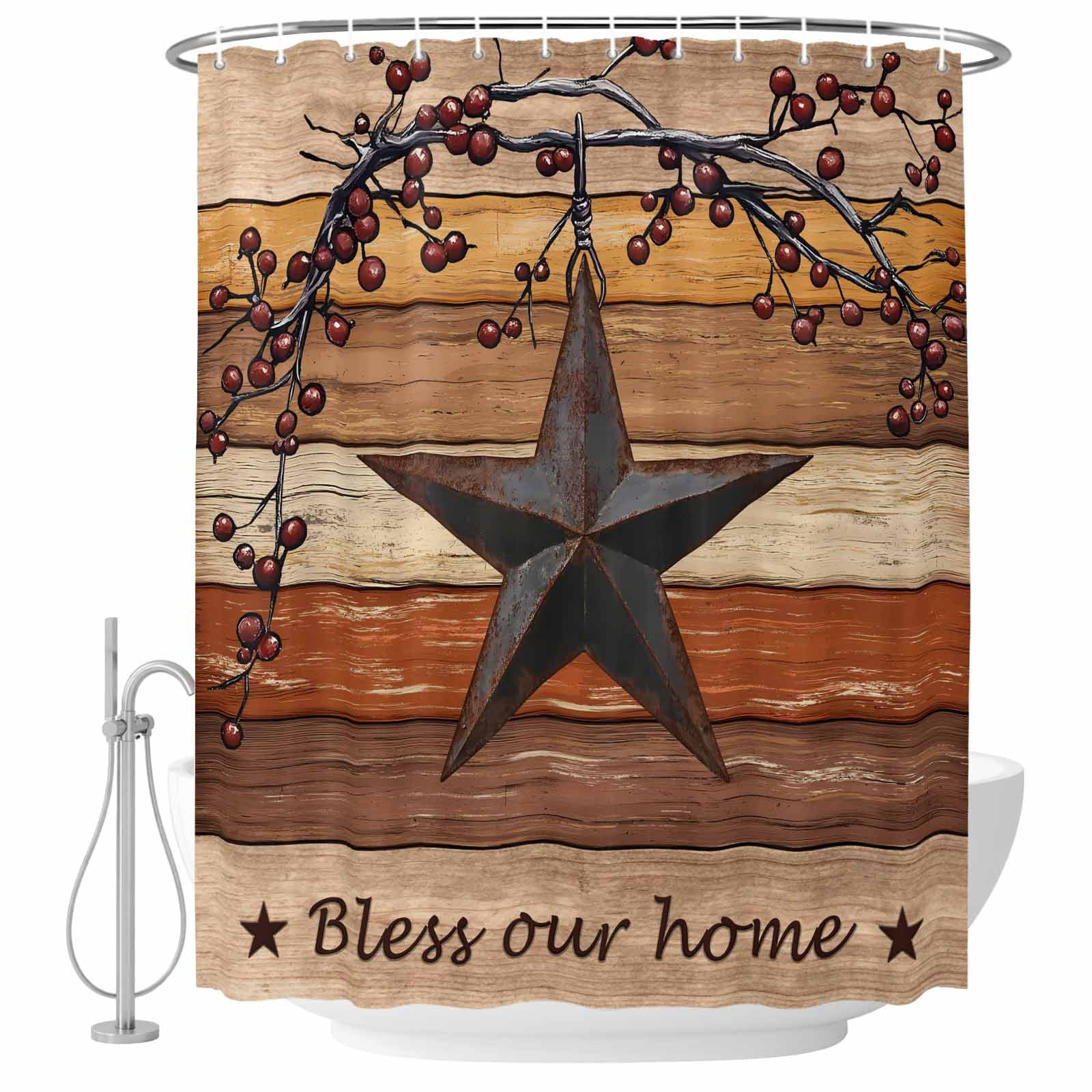Texas Star Vintage Shower Curtain Set - 48" x 72" Washable Bathtub ...