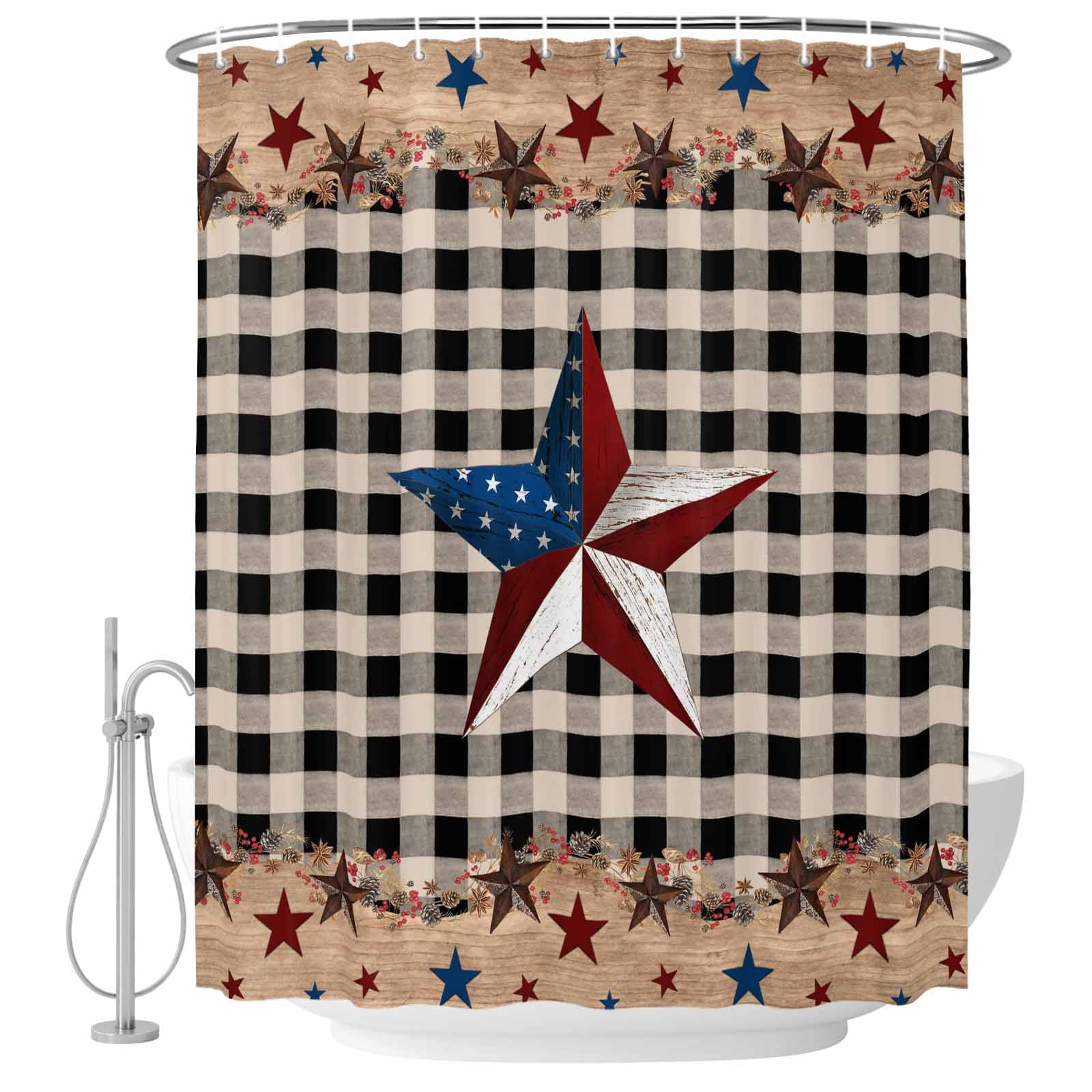 Texas Star Vintage Shower Curtain Set - 48" x 72" Washable Bathtub ...
