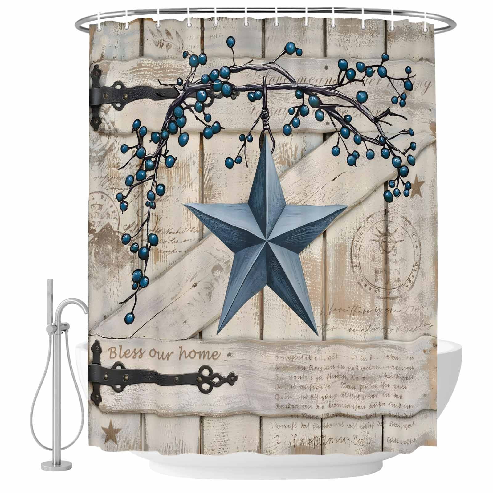 Texas Star Vintage Shower Curtain Set - 48" x 72" Washable Bathtub ...