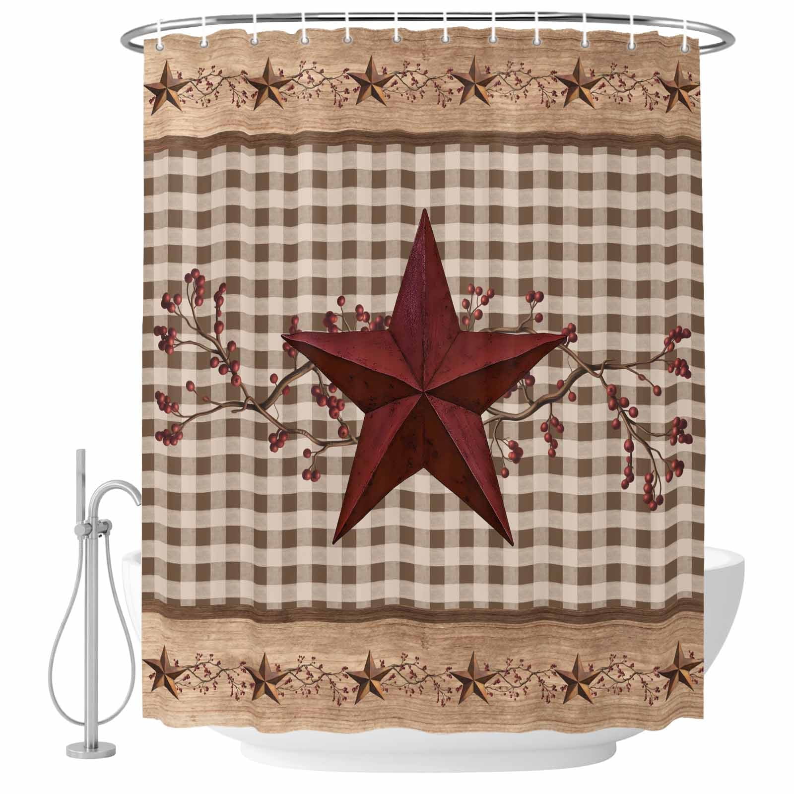 Texas Star Vintage Shower Curtain Set - Long 72" x 84" Washable Bathtub ...
